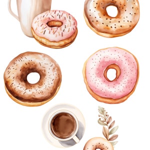 Watercolor Donut Clipart: Pastry & Coffee PNG Images (digital Download ...