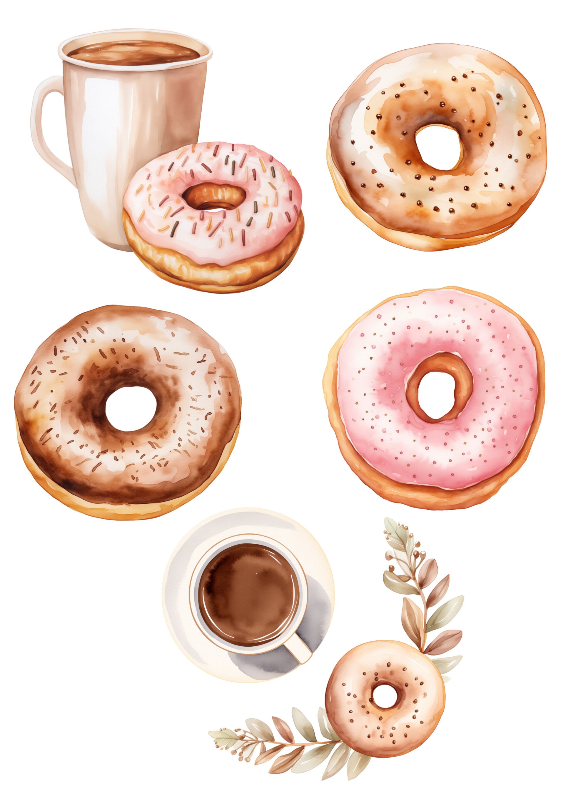 Watercolor Donut Clipart, Pastry Clipart, Dessert Clipart, Donut PNG ...