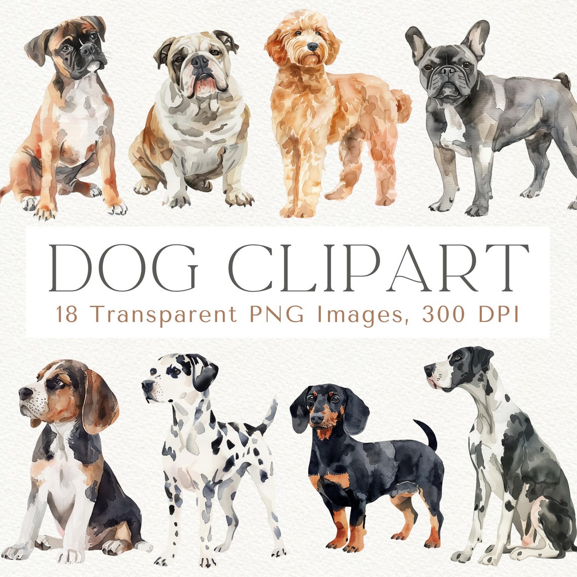 Dog Breeds Clipart: 18 Watercolor Puppy PNG Images (300 DPI) - Etsy