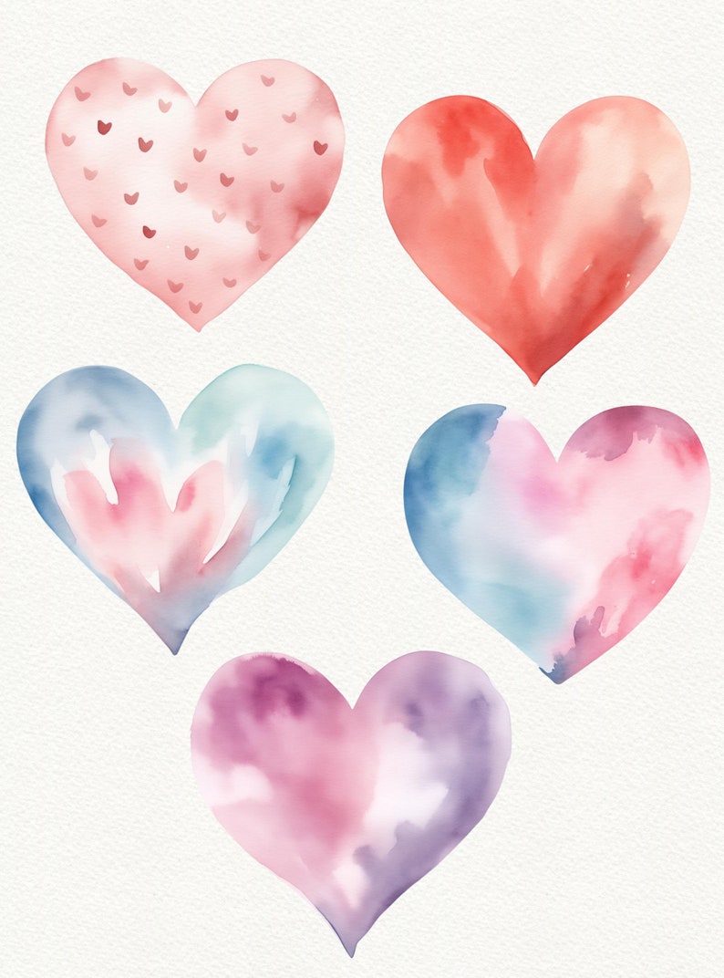 Clipart Heart, Watercolor Heart Clipart, Valentines Clipart, Heart ...