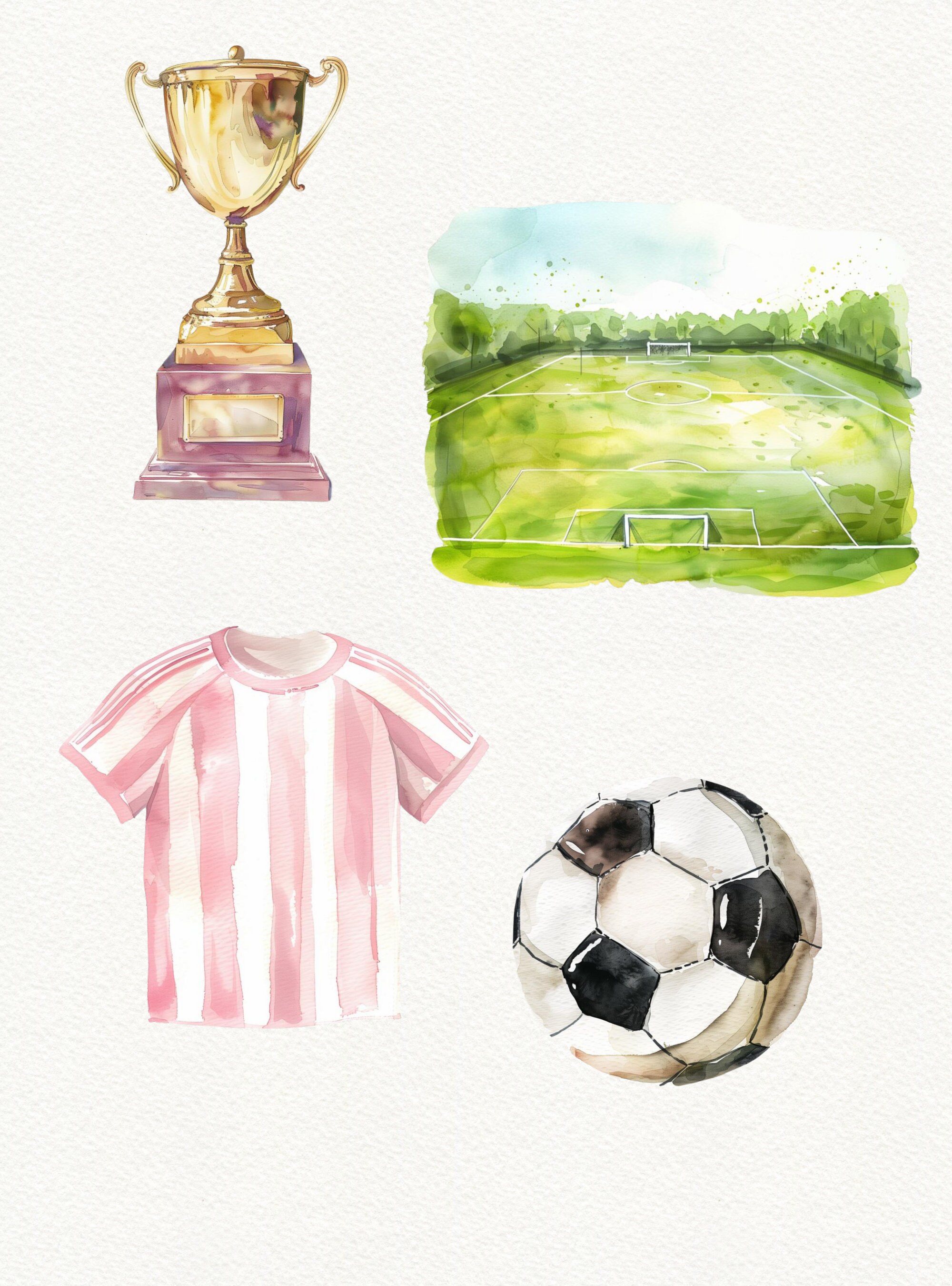 Watercolor Pink Soccer Clipart: Sports PNG Images (300 DPI) - Etsy