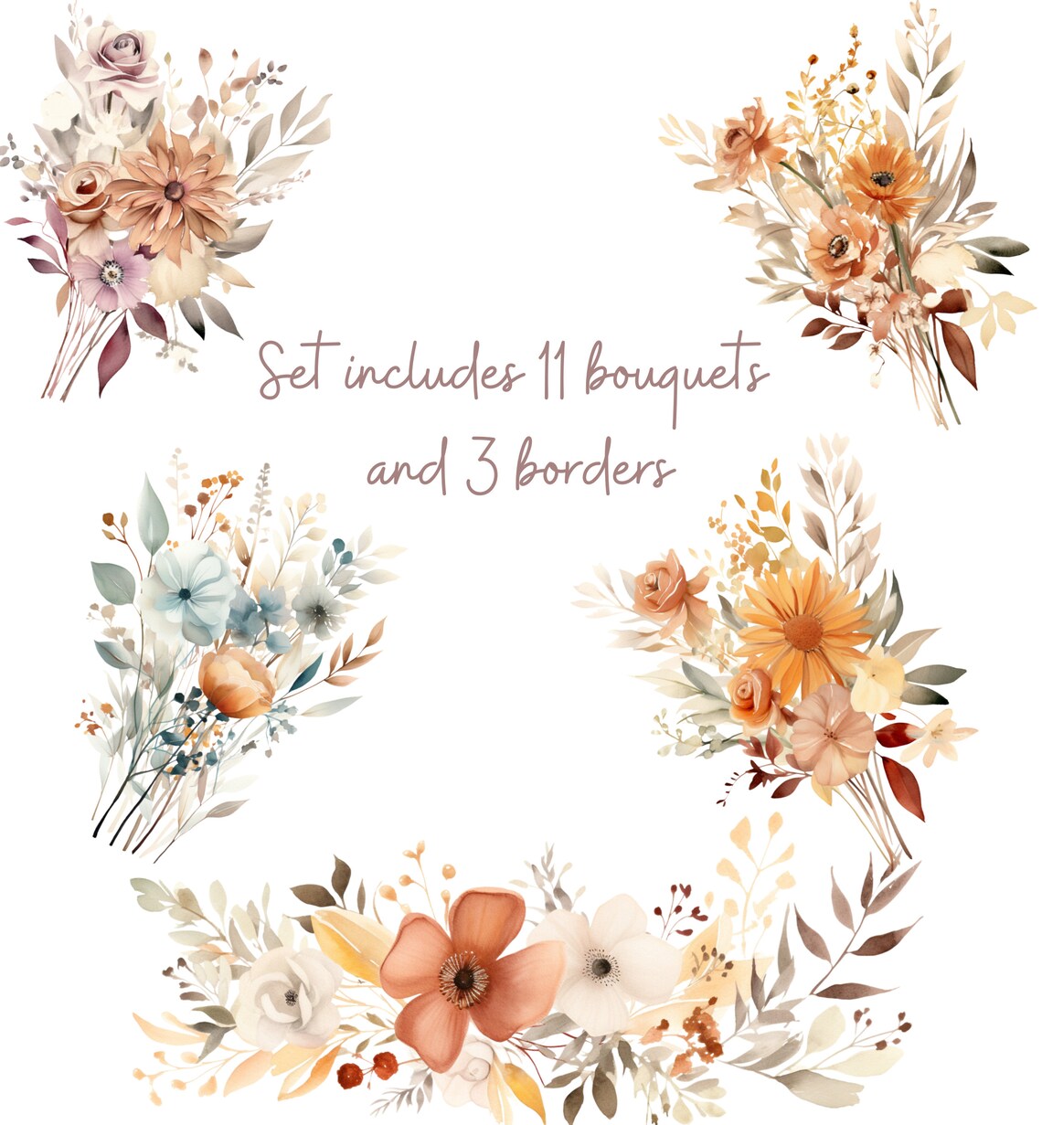 Fall Floral Clipart Terracotta Flowers Fall Floral Borders - Etsy