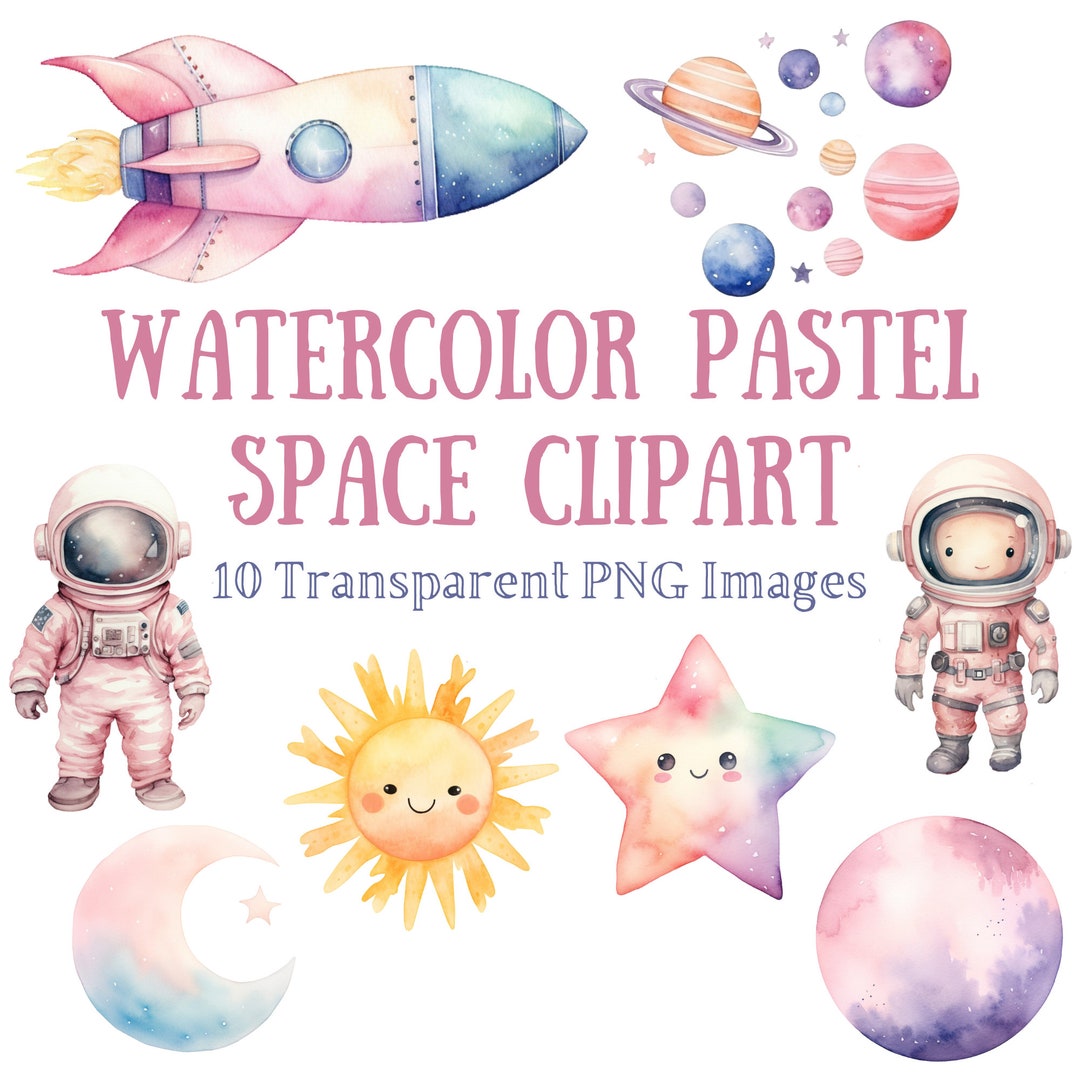 Outer Space Clipart, Watercolor Cute Space Clipart, Space Girl Clipart ...