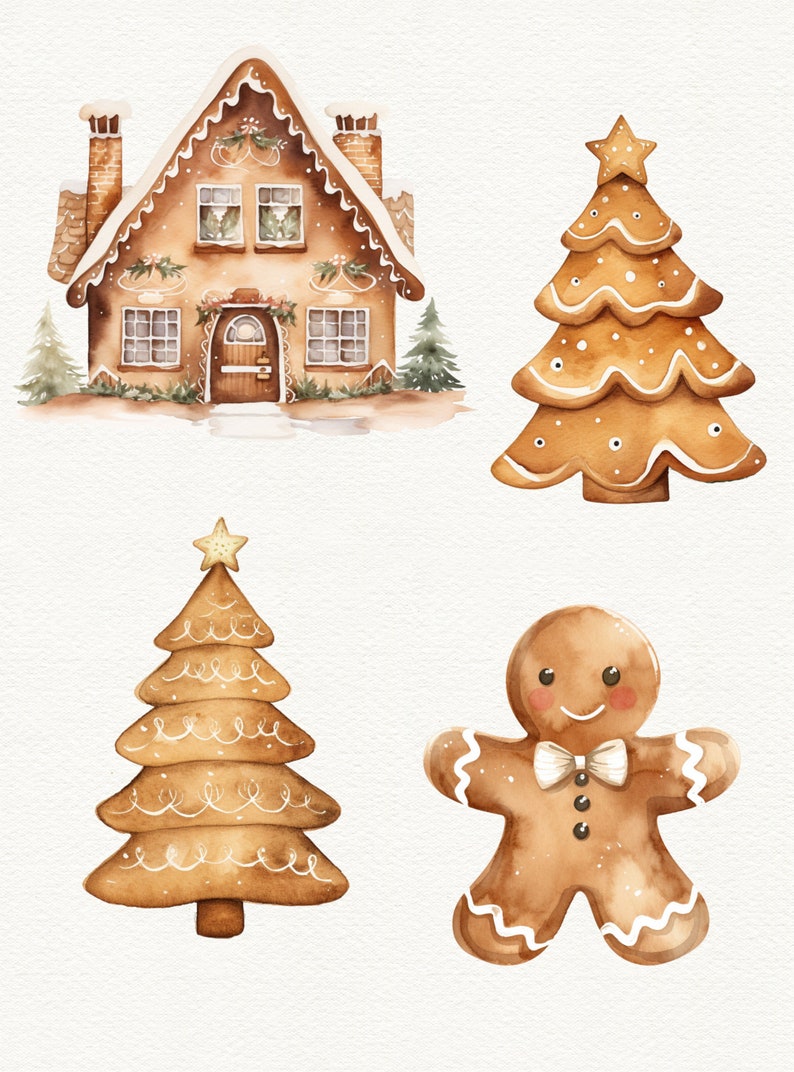 Watercolor Gingerbread Clipart: Christmas Cookie PNG Images (commercial ...