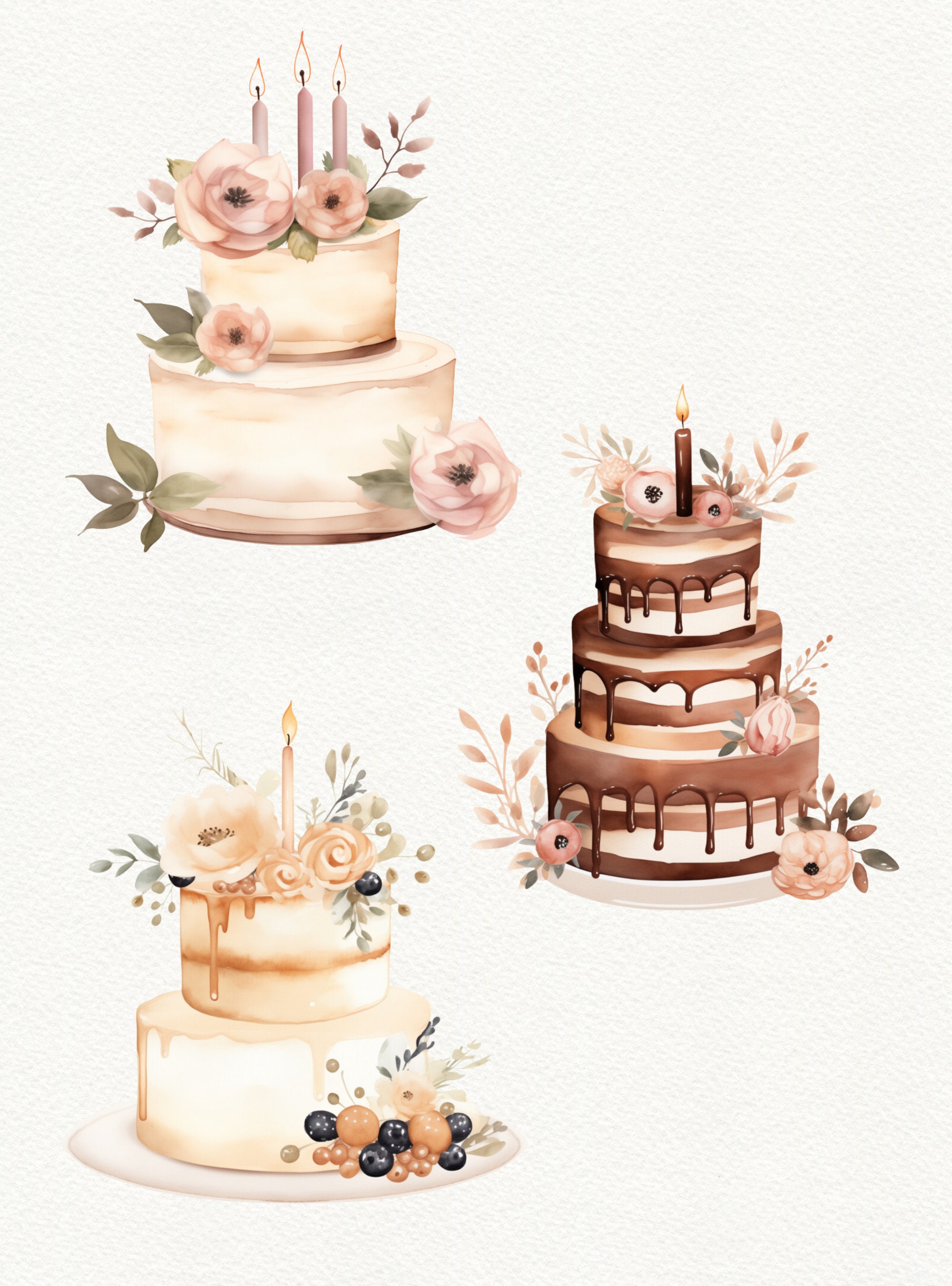 Birthday Cake Clipart Party Clipart Watercolor Birthday - Etsy