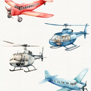 Watercolor Airplane & Helicopter Clipart: Aviation PNG Images (digital ...