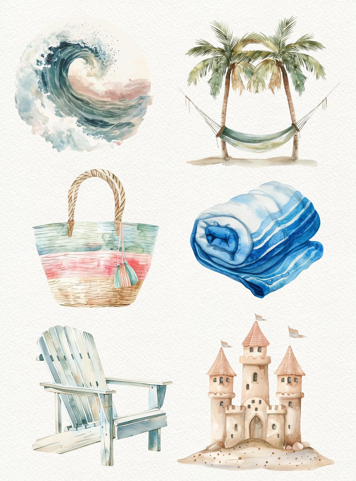 Watercolor Beach Day Clipart: Summer Vacation PNG Images (digital ...
