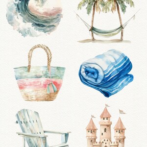 Watercolor Beach Day Clipart: Summer Vacation PNG Images (digital ...