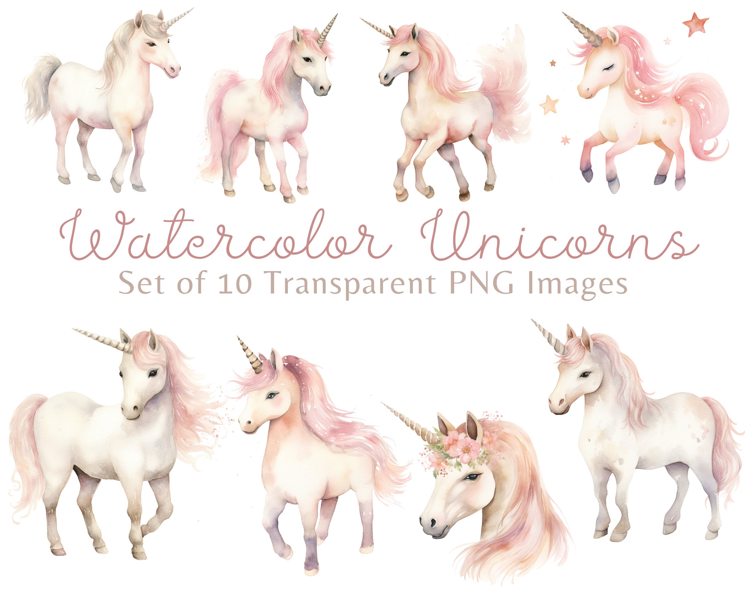 Watercolor Unicorn Clipart, Cute Unicorn PNG, Pale Pink Unicorn Clipart ...