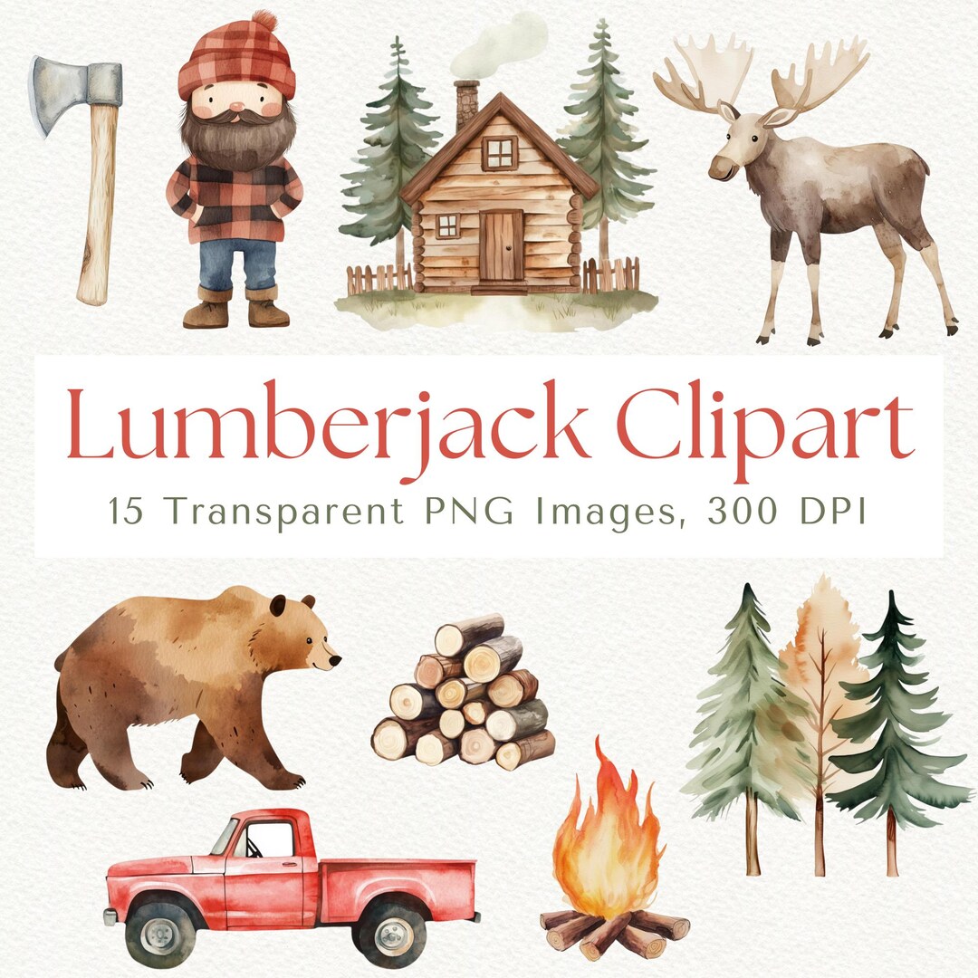 Lumberjack Clipart: Woodland Animals, Pine Trees (PNG, 300 DPI) - Etsy