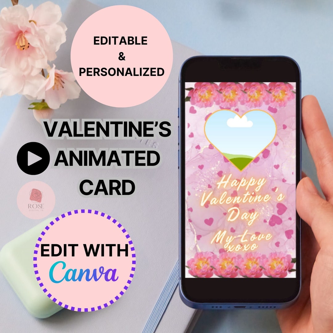 Electronic Valentine's Day Card, Animated Video Template, Editable ...