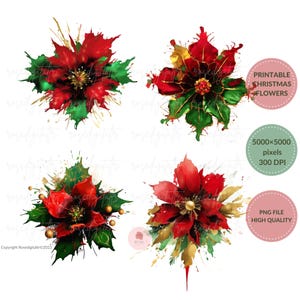 20 Printable Christmas Flowers Clipart Bundle 4, High Quality, Digital ...