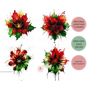 20 Printable Christmas Flowers Clipart Bundle 4, High Quality, Digital ...