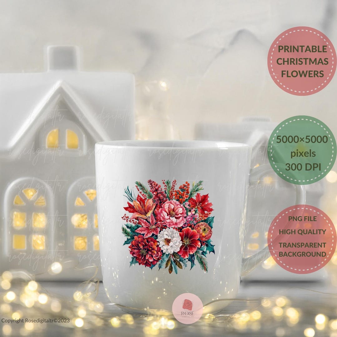 20 Printable Christmas Flowers Clipart Bundle 9, High Quality, Digital ...