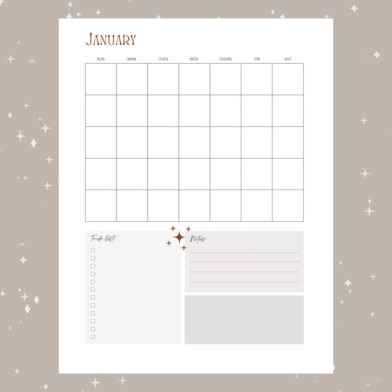 Printable Minimalist Monthly Calendar - Etsy