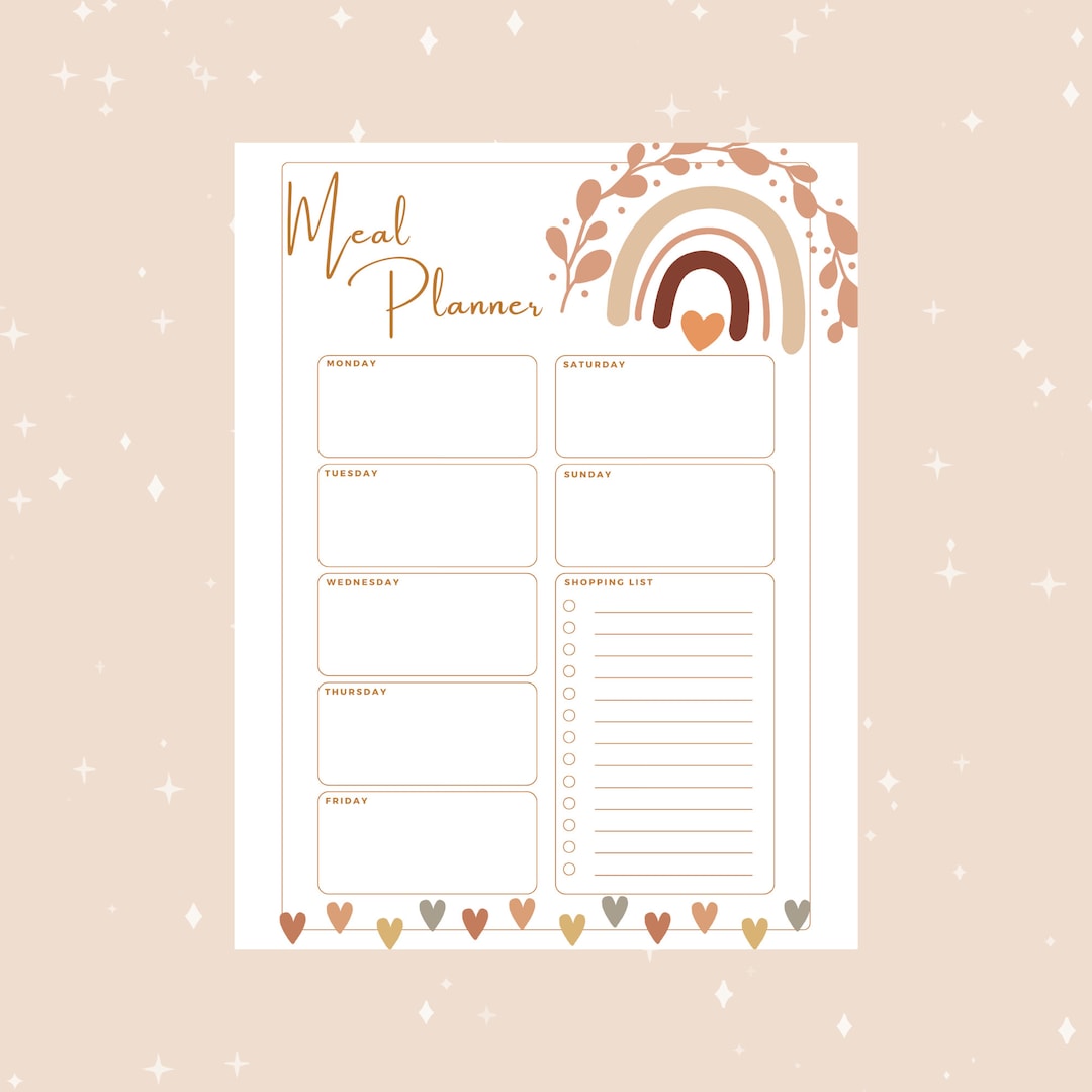 Boho Printable Weekly Meal Planner Simple Minimalist Neutral Weekly ...