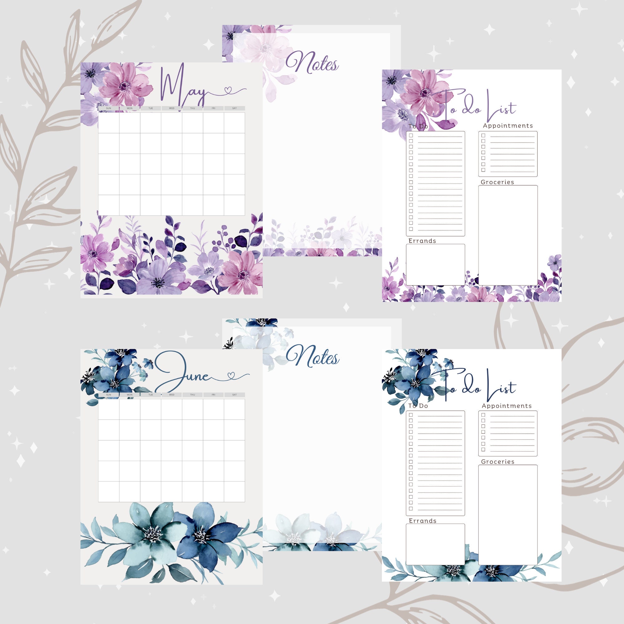 Printable Floral Calendar / Planner - Etsy