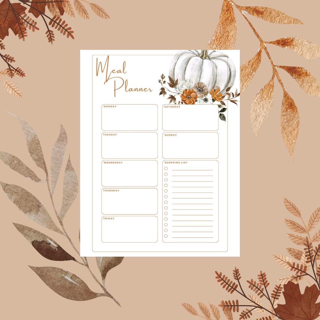 Boho Printable Weekly Meal Planner Simple Pumpkin Neutral Weekly ...
