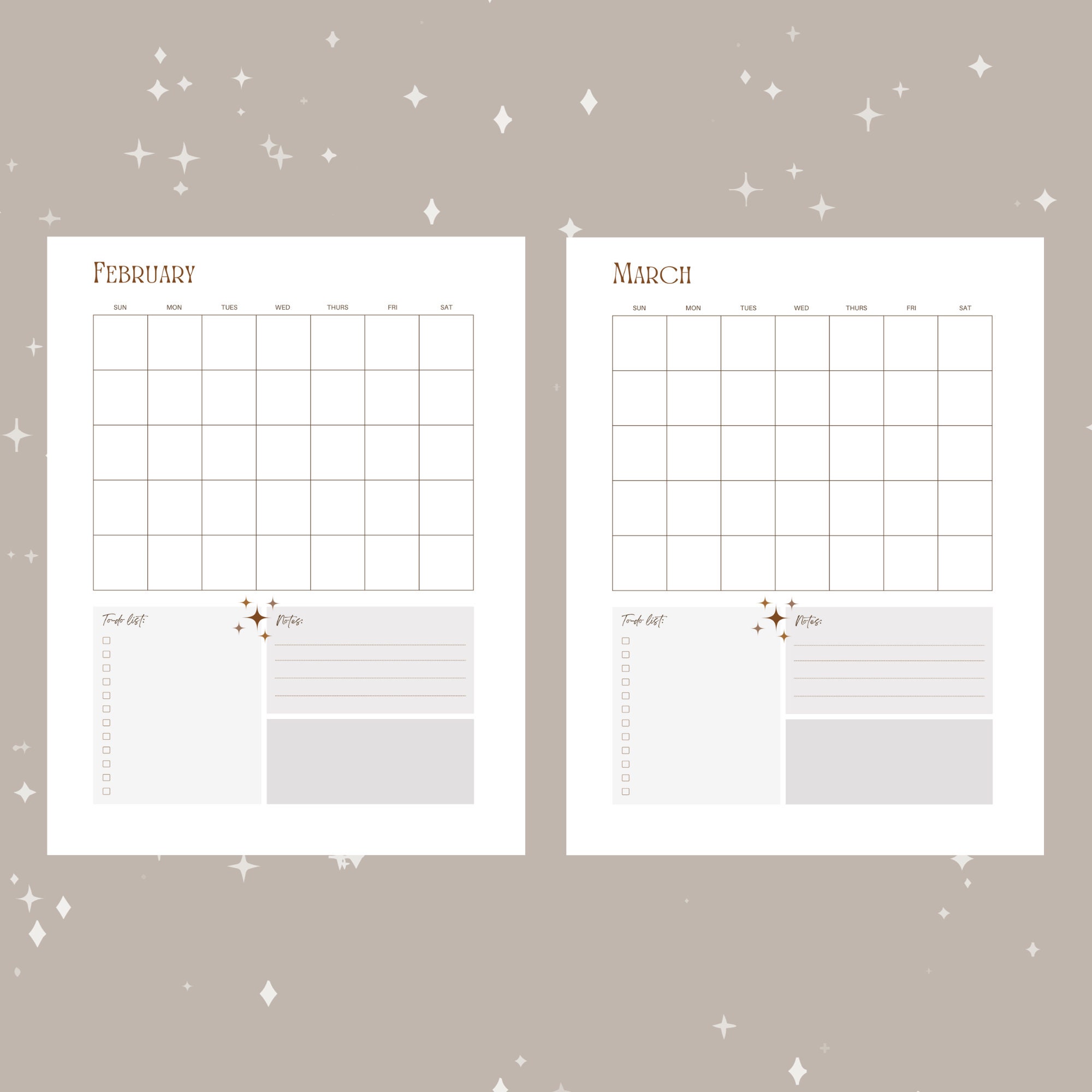 Printable Minimalist Monthly Calendar - Etsy