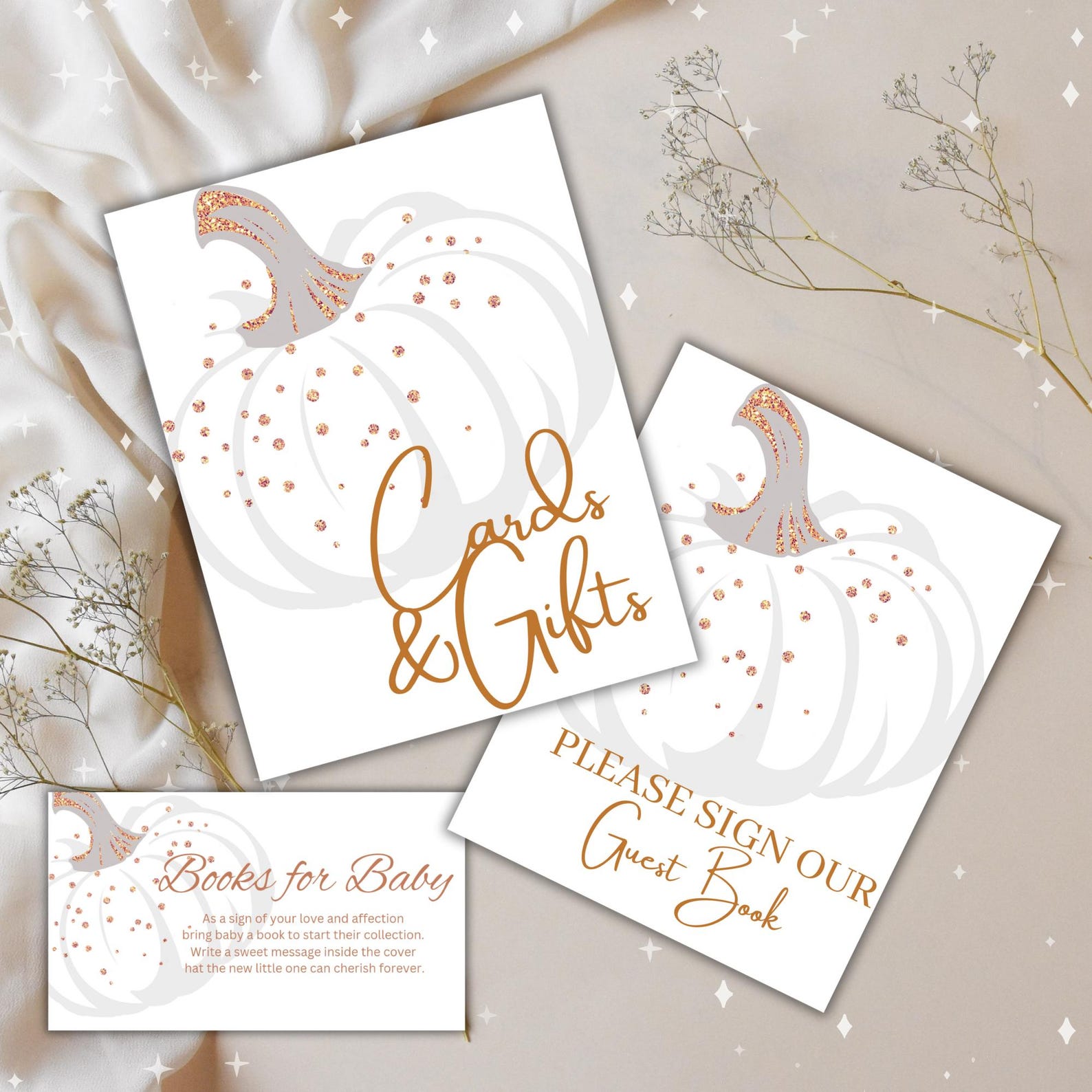 Fall Pumpkin Baby Shower Signs Gift and Cards, Guest Book and Books for ...