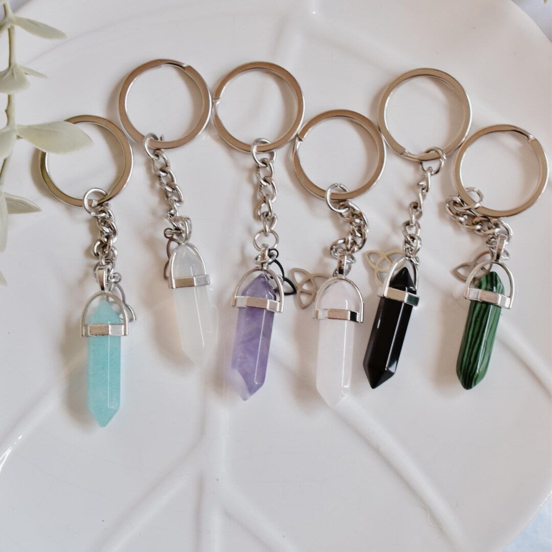 Crystal Key Chain With Natural Crystal Point and Celtic Knot | Key Ring ...