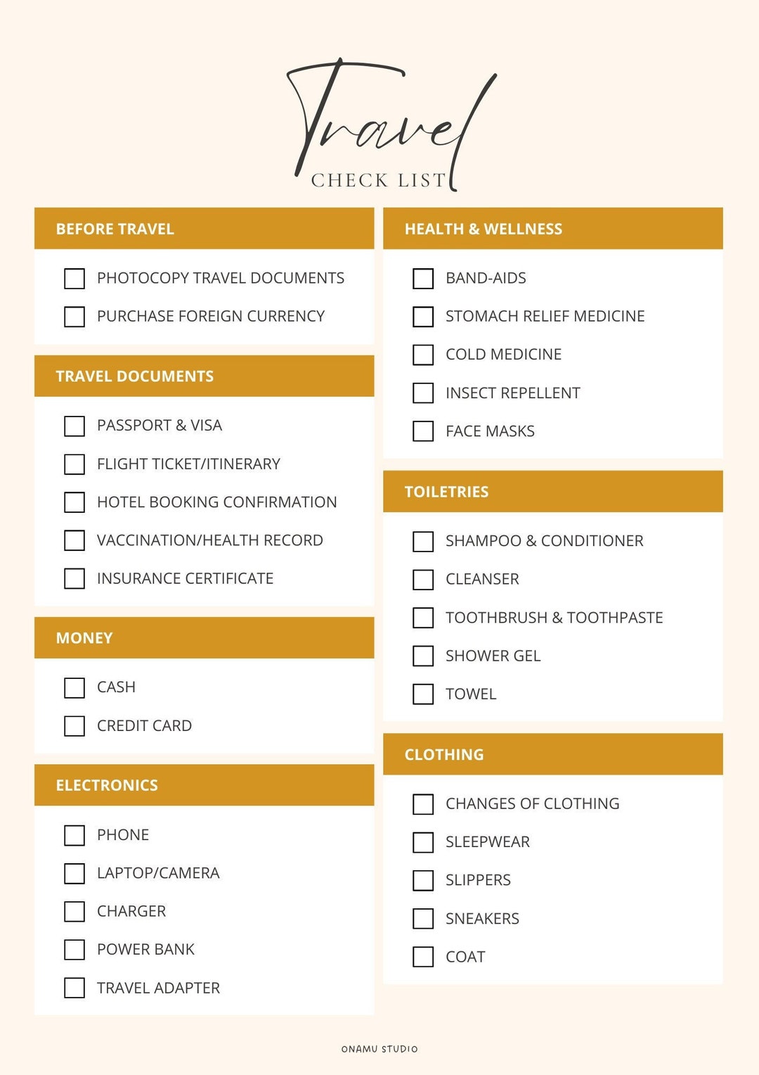 Simple Minimalist Travel Checklist - Etsy