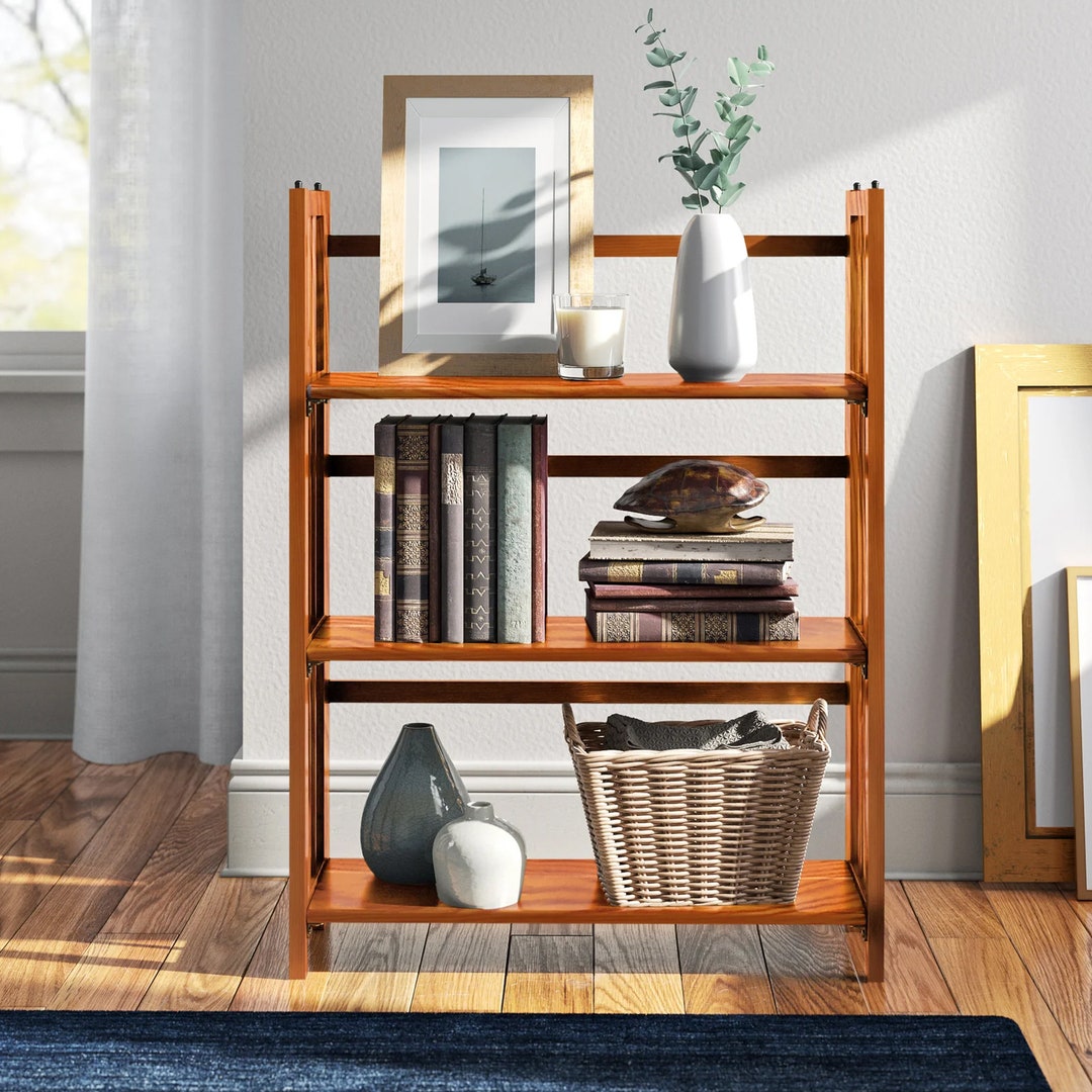 3-shelf Folding Stackable Bookcase Solid Wood Bookcase - Etsy