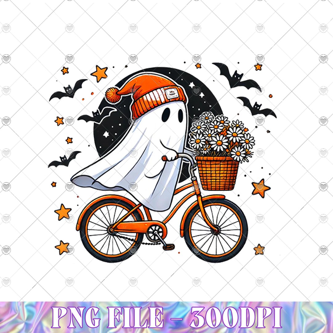 Cute Ghost on Bike Png, Boho Halloween Png, Trendy Halloween ...