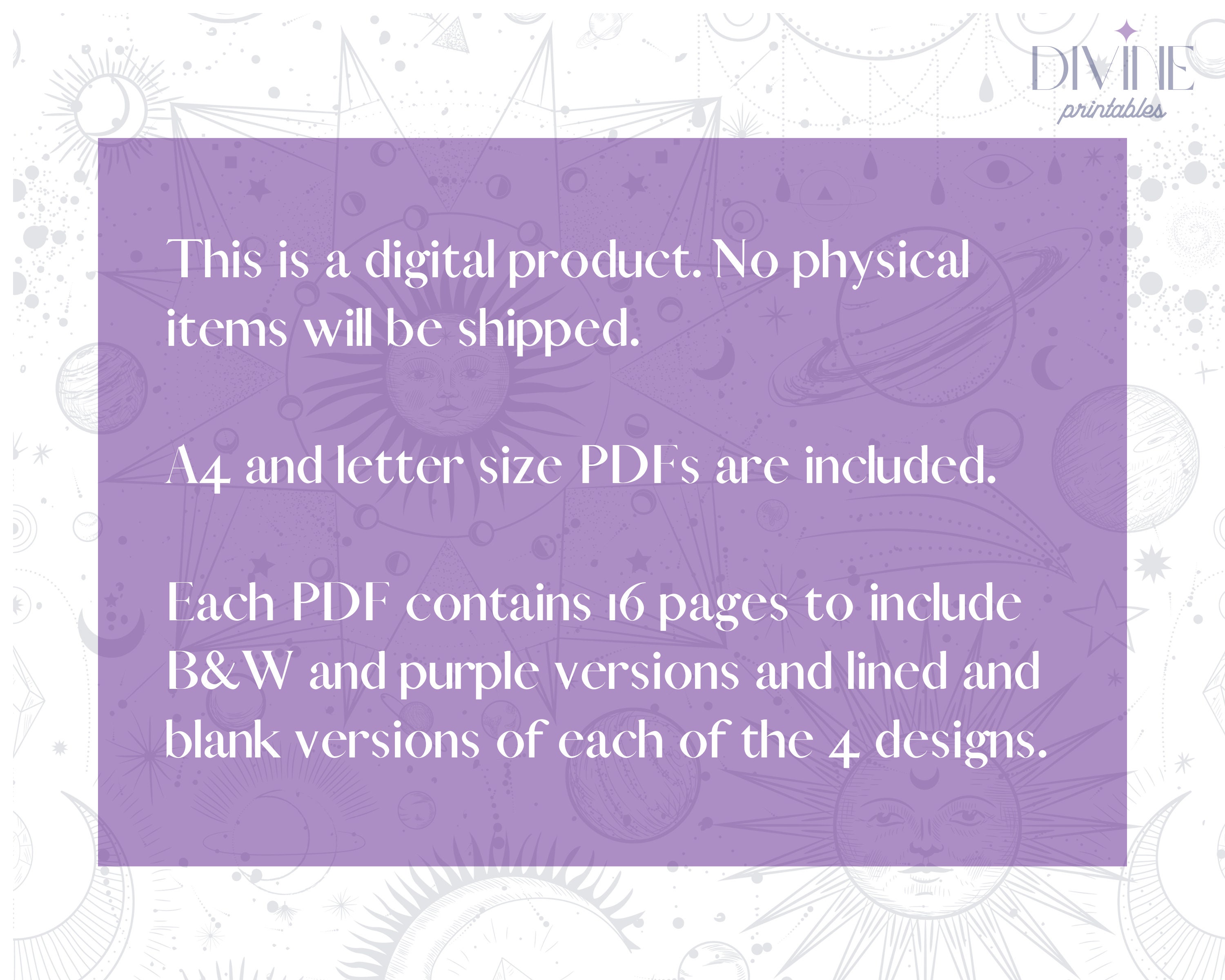 Printable Mystical Design Paper, US Letter, A4, Lined and Blank Writing ...