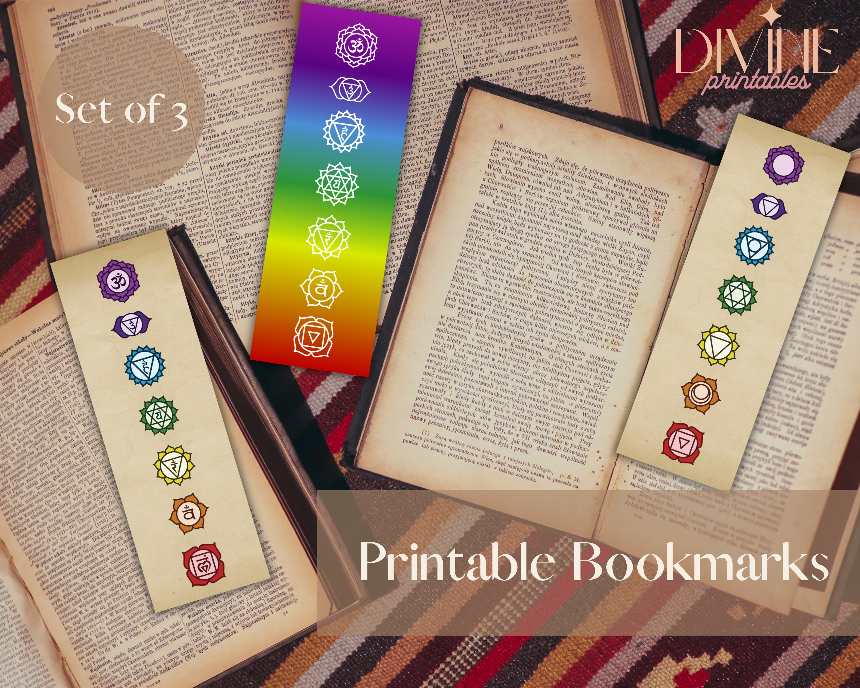 Set of 3 Printable Chakra Bookmarks, Downloadable PDF File Containing 3 ...