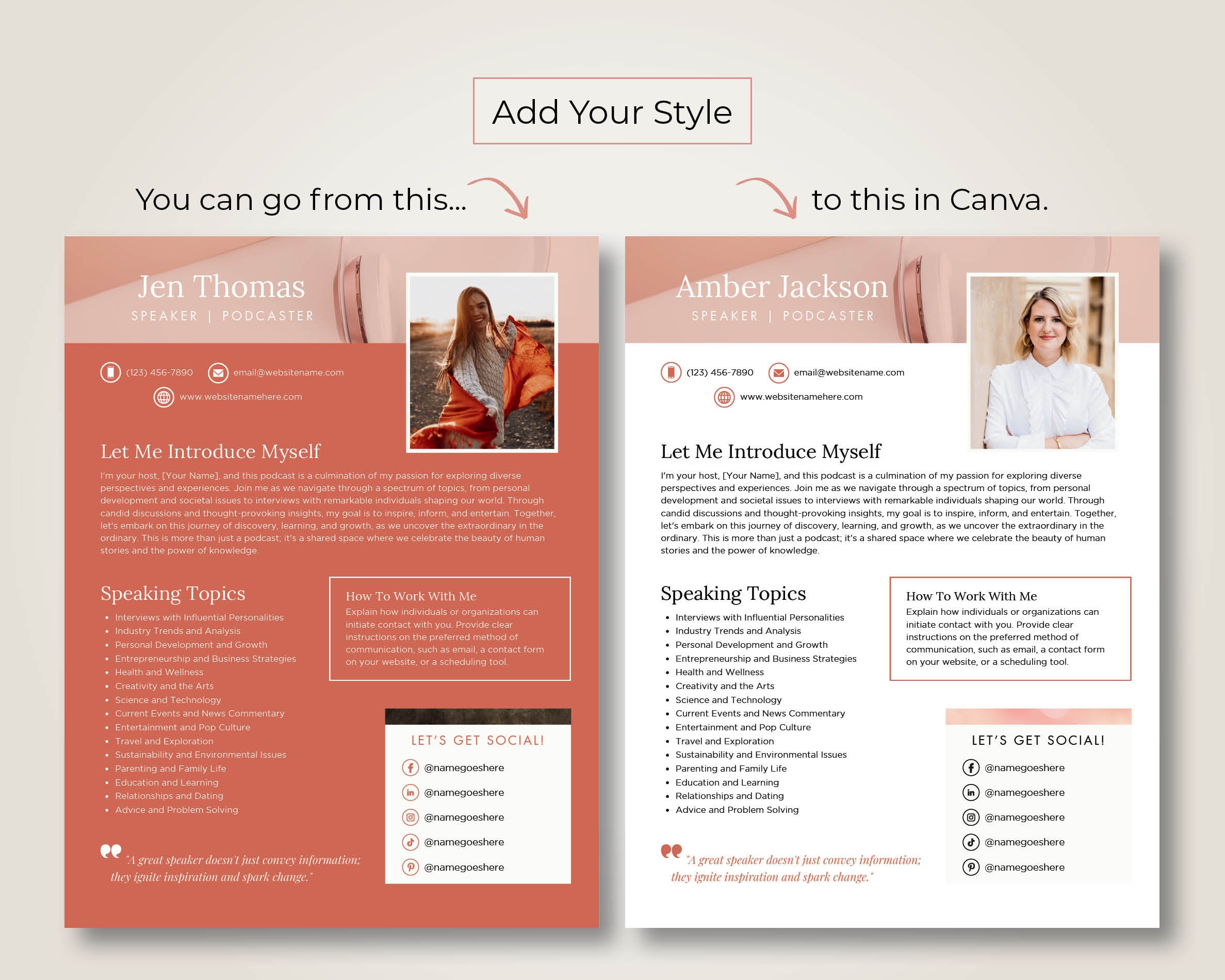 Speaker One Sheet, Speaker Sheet Template Canva, Media Kit Influencer ...