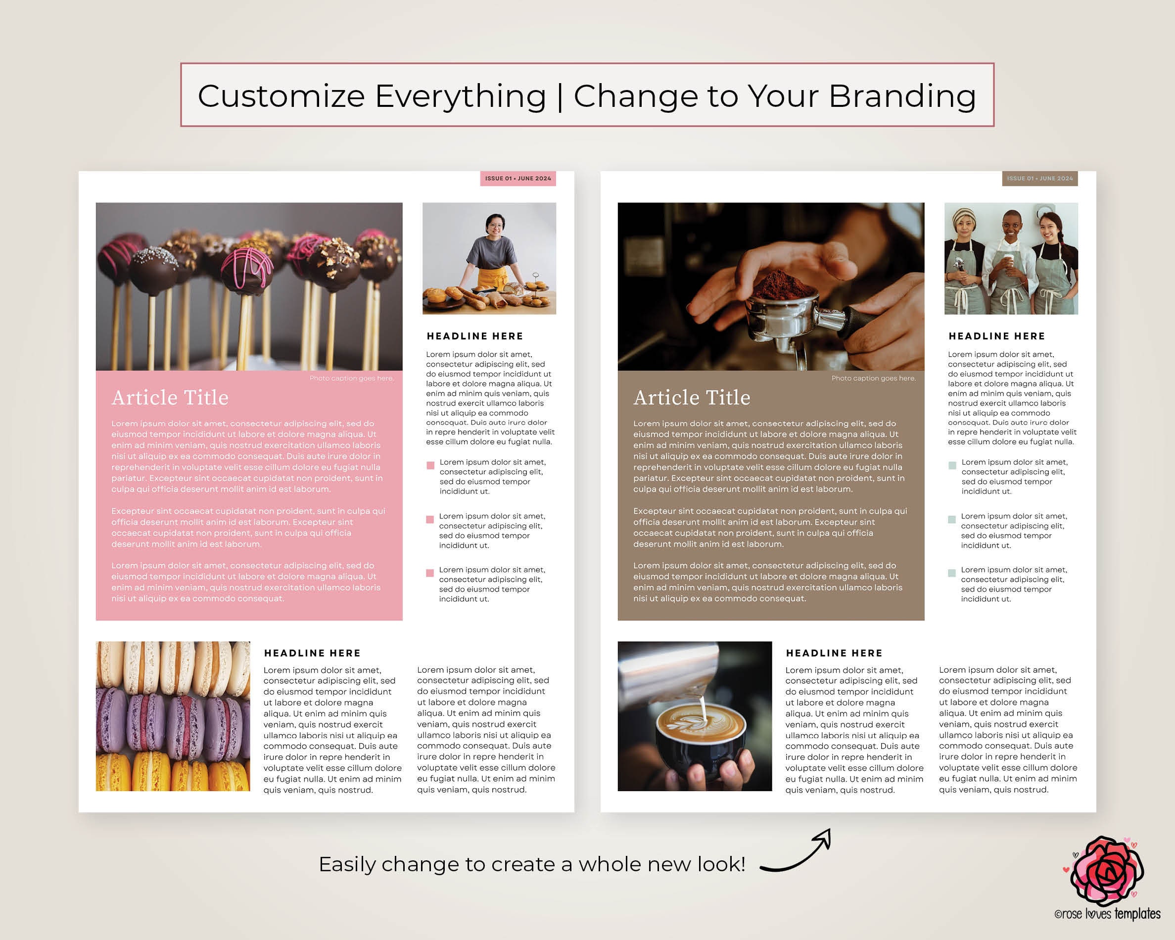 Bakery Business Newsletter Template, Canva Newsletter Template Editable ...