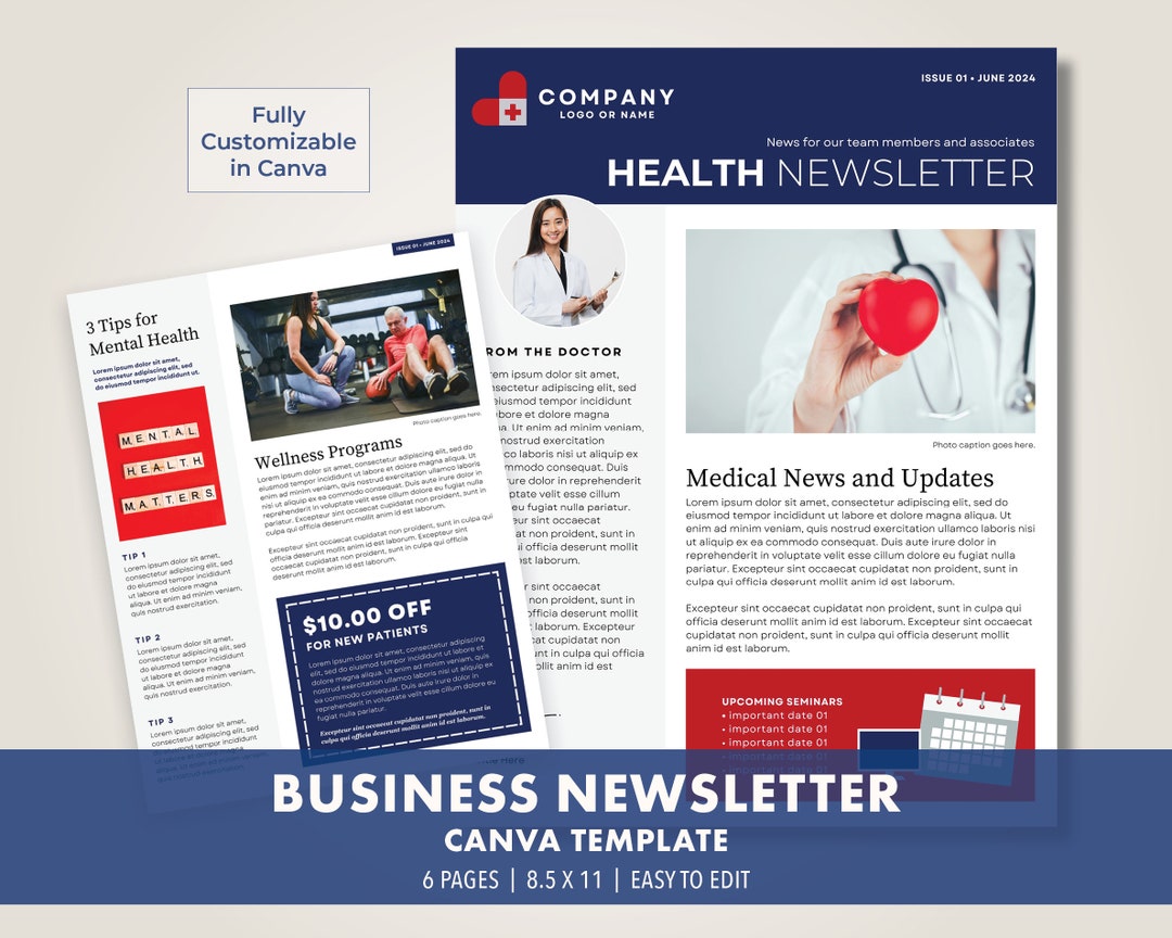 Medical Newsletter Template, Canva Newsletter Template Editable, Doctor ...
