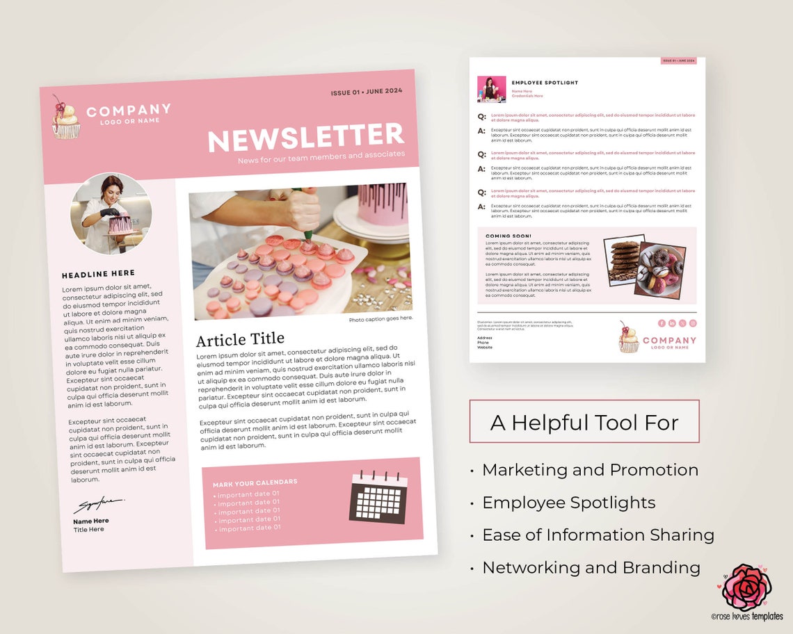 Bakery Business Newsletter Template, Canva Newsletter Template Editable ...