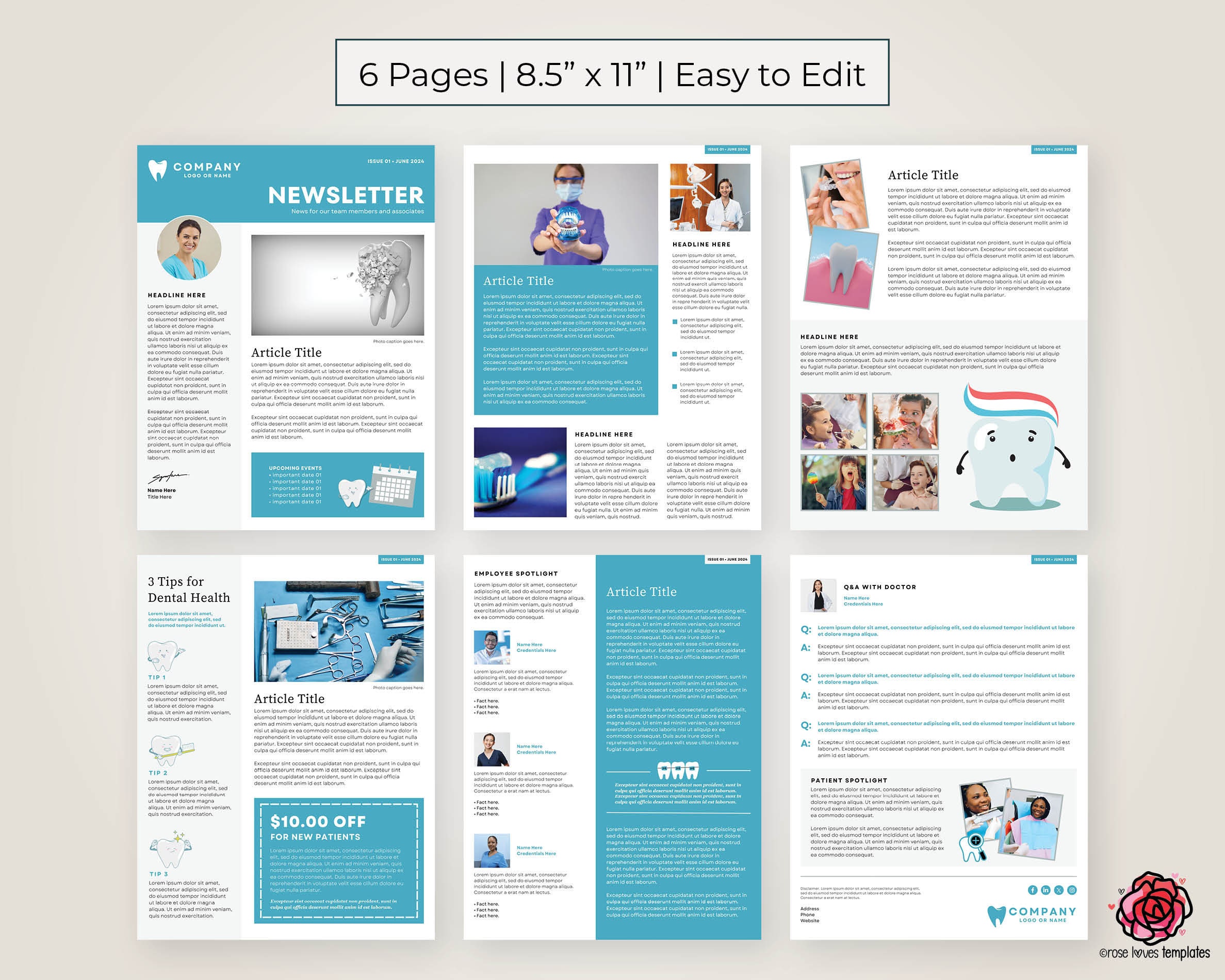 Dental Office Newsletter Template: Editable Canva Layout (8.5x11) - Etsy