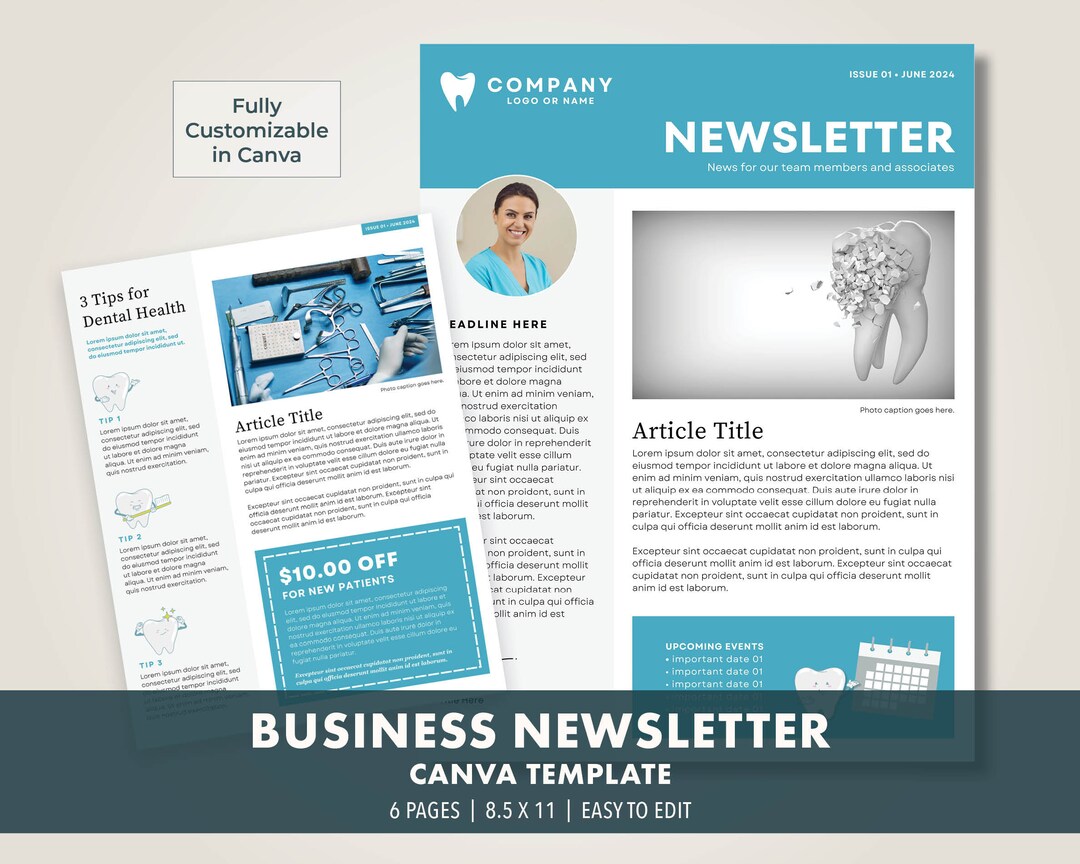 Dental Office Newsletter Template: Editable Canva Layout (8.5x11) - Etsy