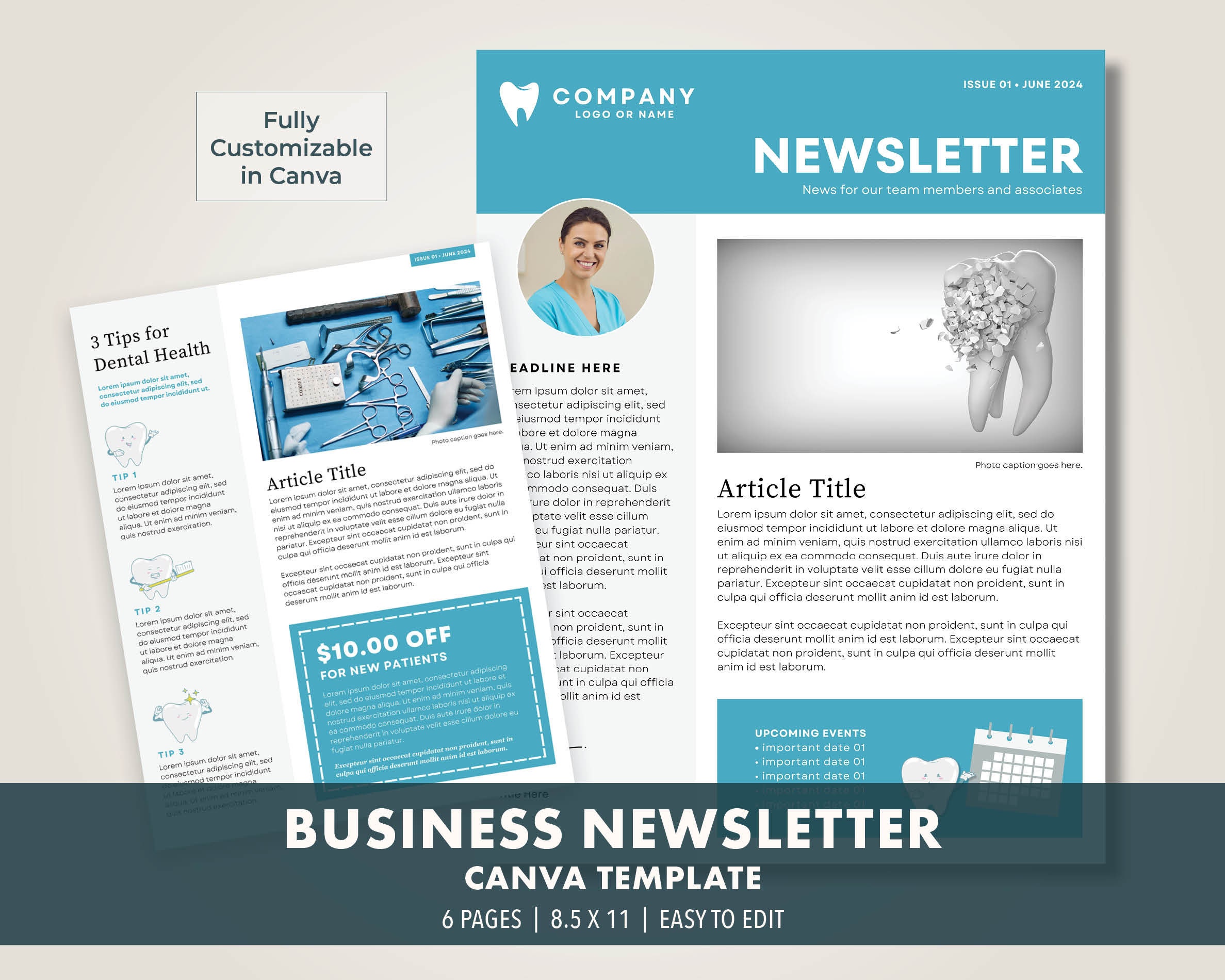 Dental Office Newsletter Template: Editable Canva Layout (8.5x11) - Etsy