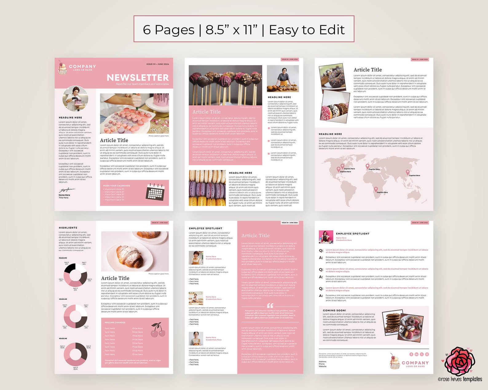 Bakery Business Newsletter Template, Canva Newsletter Template Editable ...
