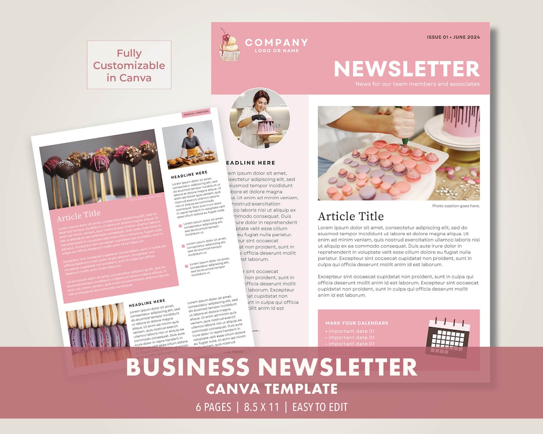 Bakery Business Newsletter Template, Canva Newsletter Template Editable ...