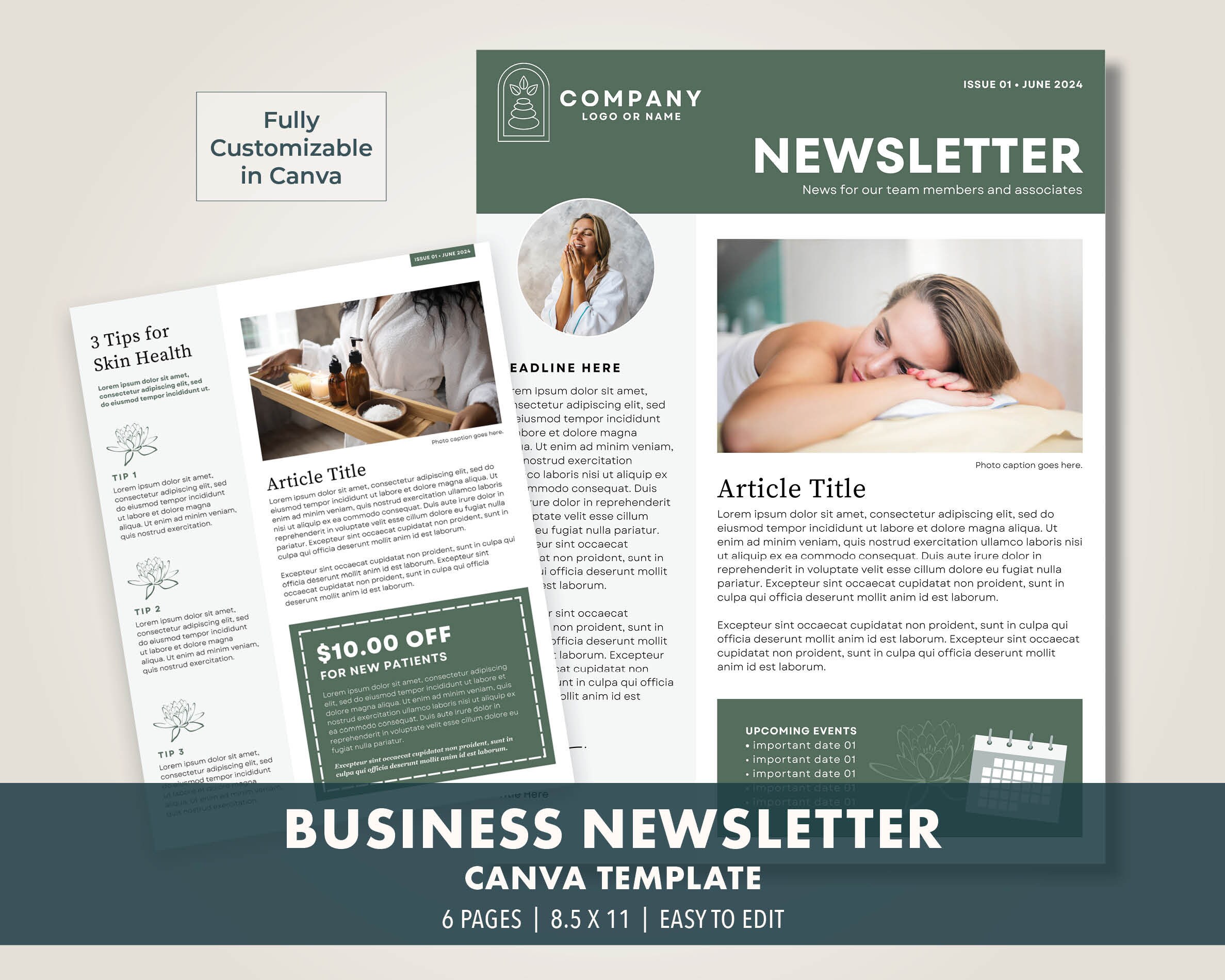 Medical Spa Newsletter Template, Canva Newsletter Template Editable ...