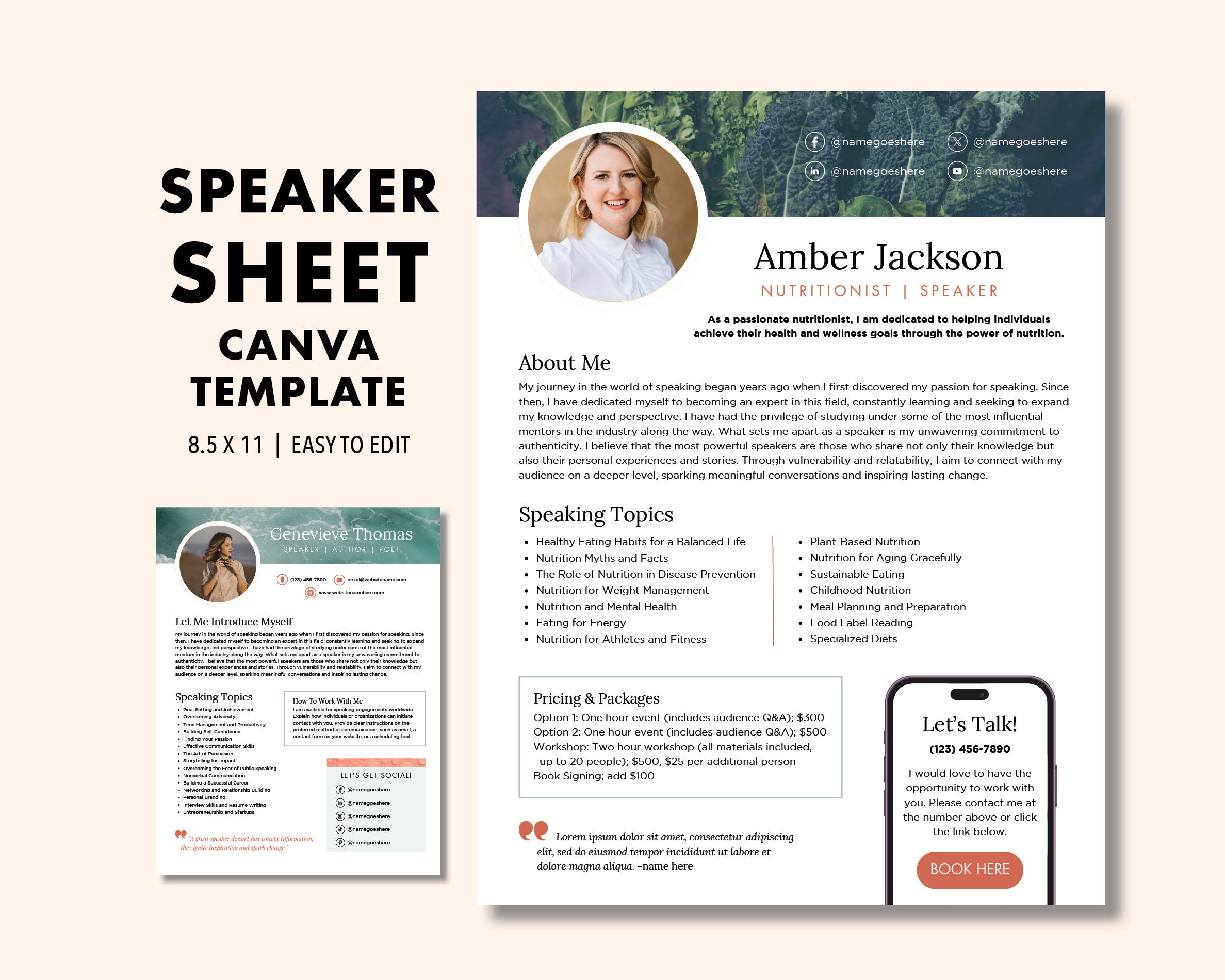Speaker One Sheet, Speaker Sheet Canva Template, Professional Speaker ...