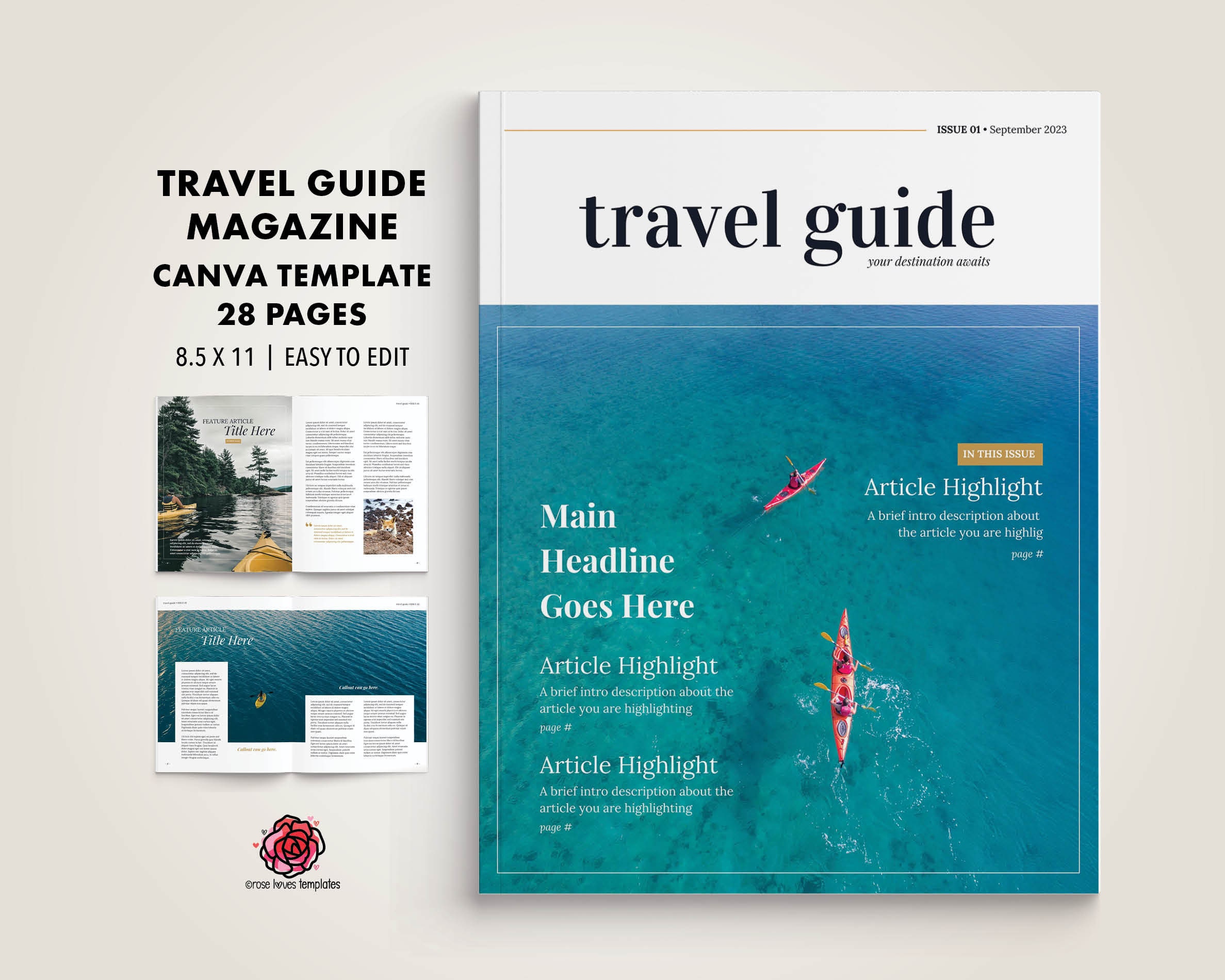 Travel Magazine Template, Ebook Template Canva, Travel Guide Blogger ...