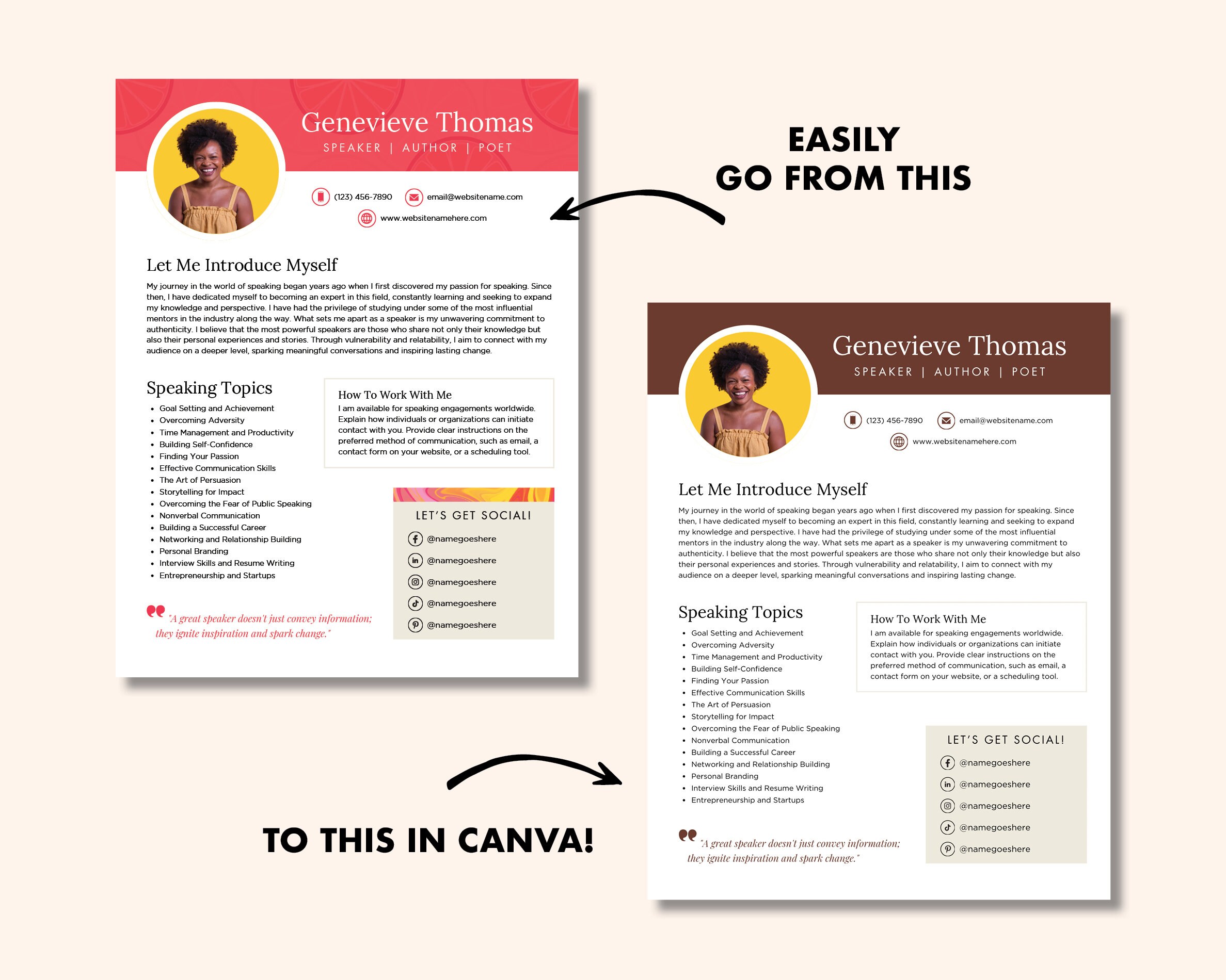 Speaker One Sheet, Speaker Sheet Canva Template, Professional Speaker ...