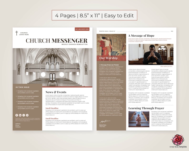 Editable Church Newsletter Template: Parish News Bulletin (canva) - Etsy