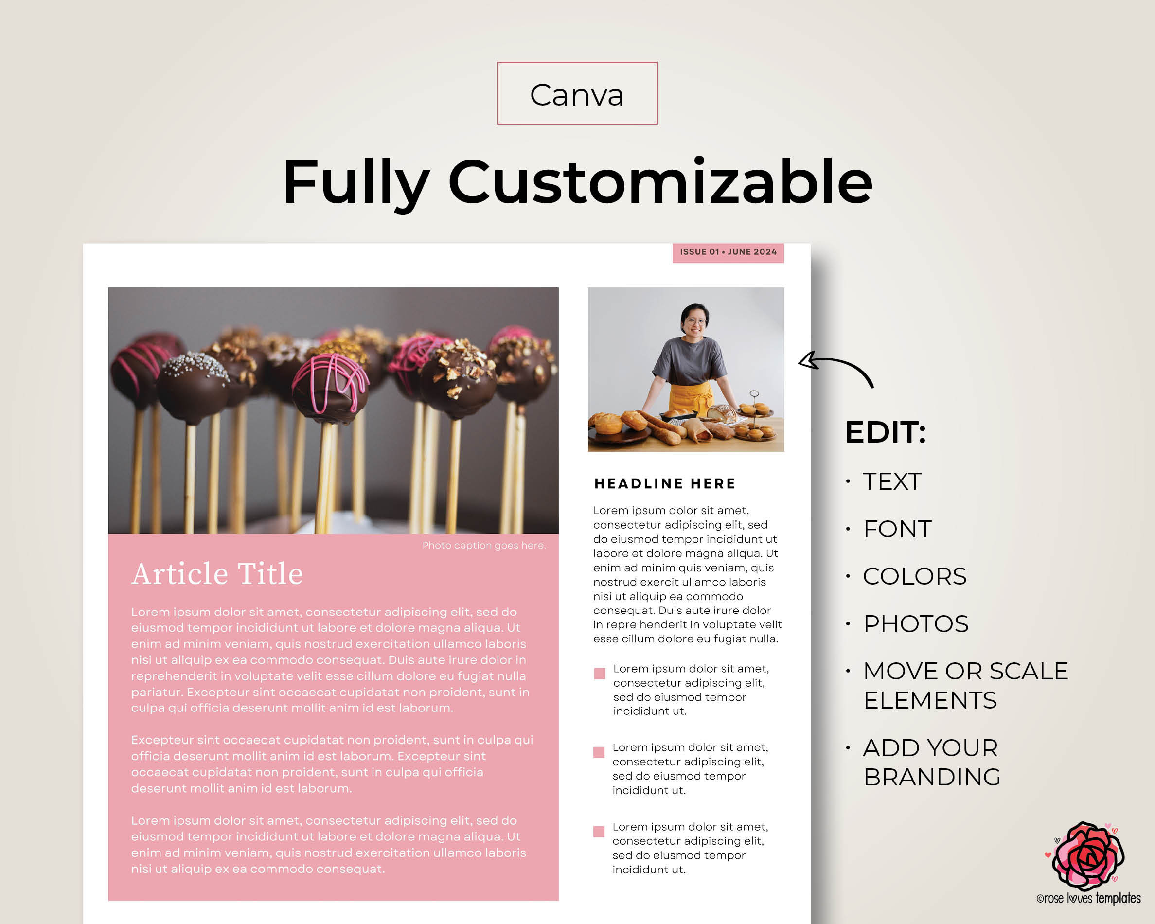 Bakery Business Newsletter Template, Canva Newsletter Template Editable ...