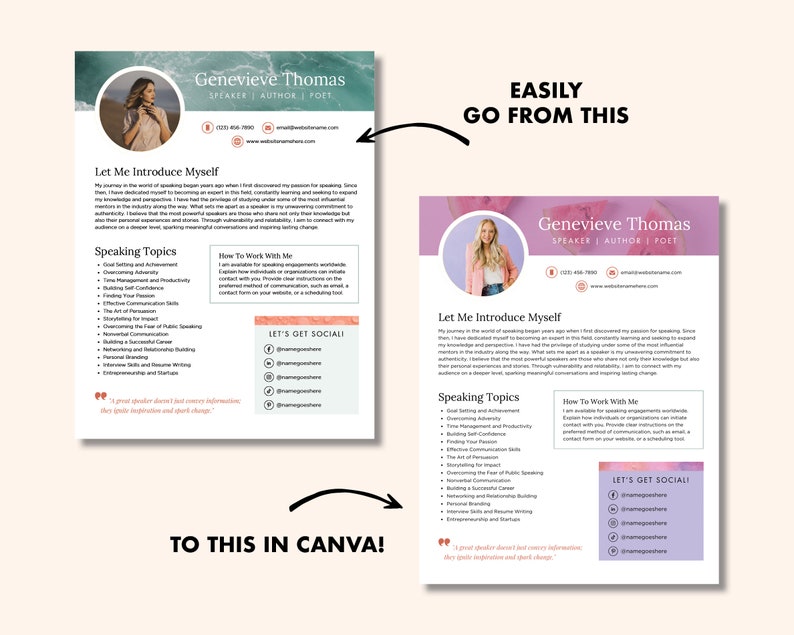 Speaker One Sheet Canva Template: Coach Profile (8.5 X 11) - Etsy