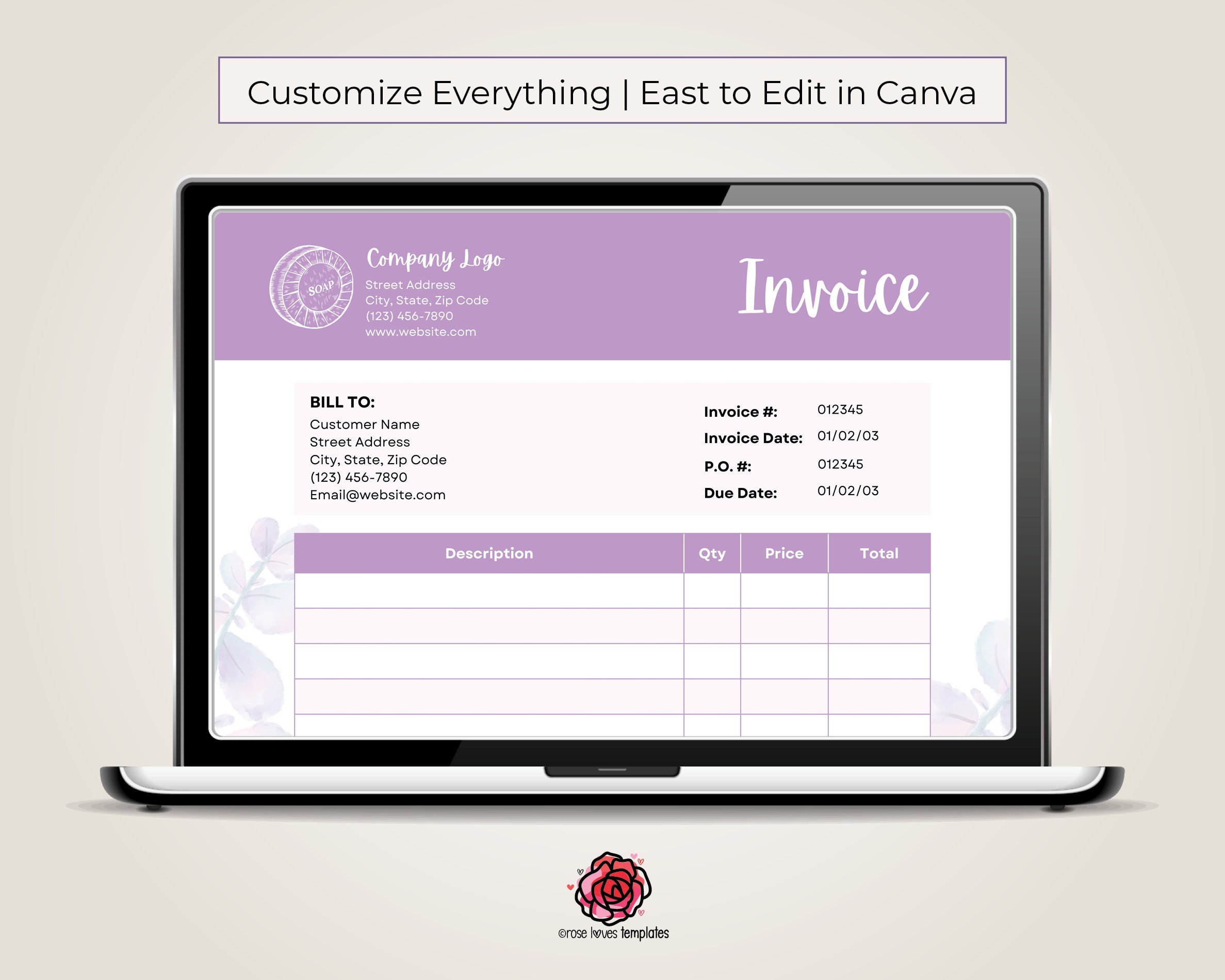 Invoice Template Canva, Modern Invoice Template for Small Business ...