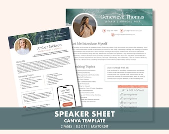 Speaker One Sheet, Speaker Sheet Canva Template, Professional Speaker Sheet, Coach Profile ...