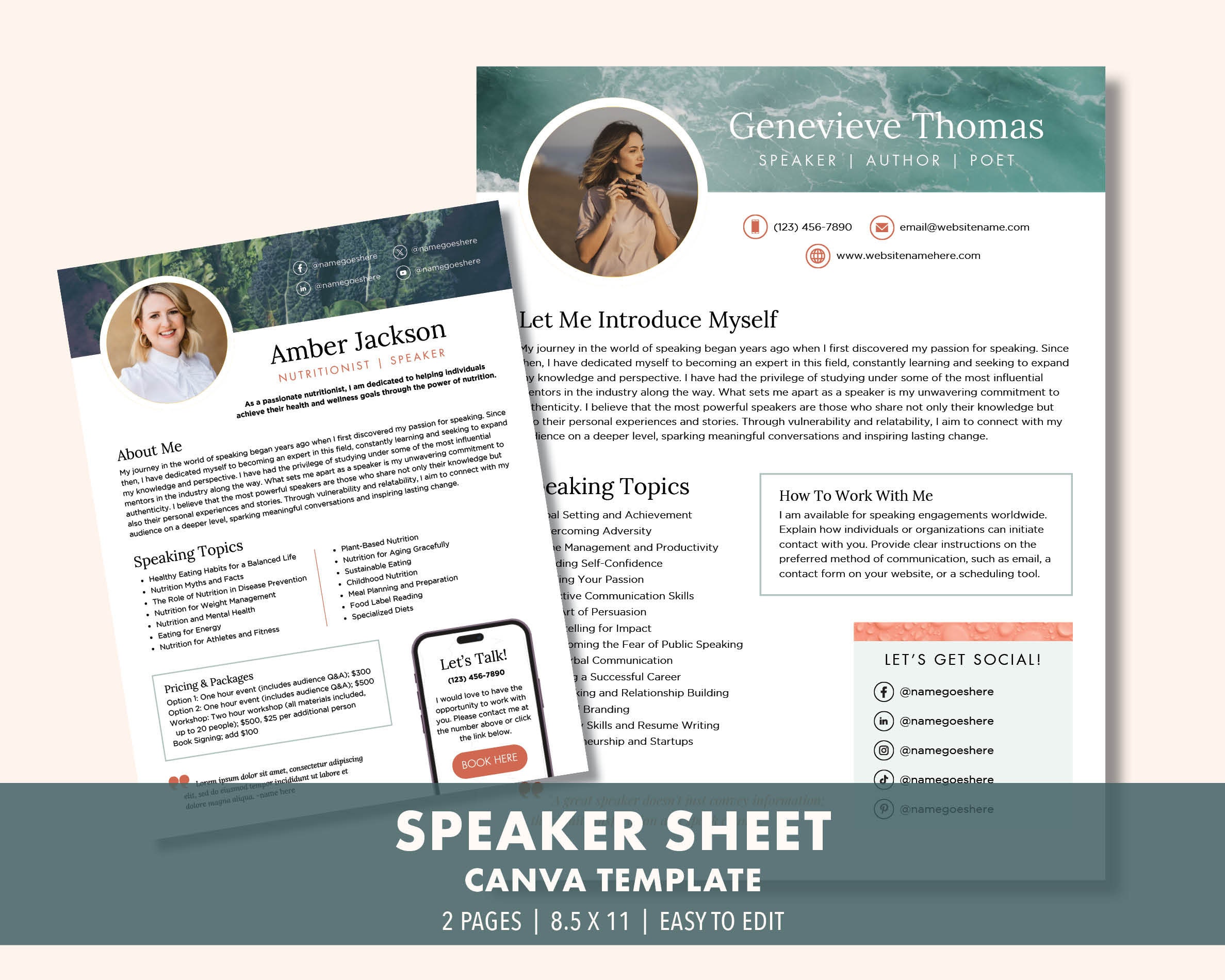 Speaker One Sheet, Speaker Sheet Canva Template, Professional Speaker ...
