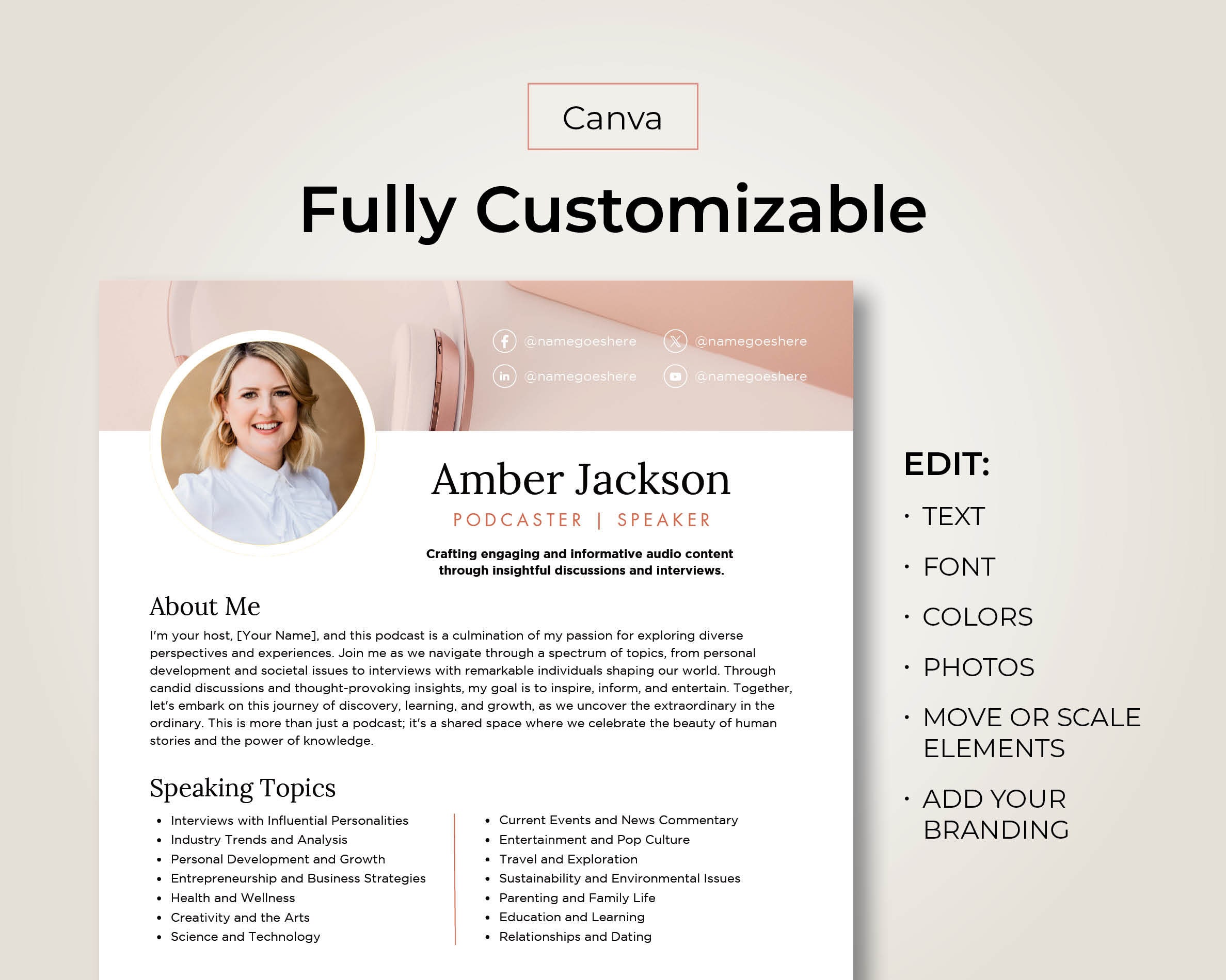 Speaker One Sheet, Speaker Sheet Template Canva, Media Kit Influencer ... Speaker One Sheet, Speaker Sheet Template Canva, Media Kit Influencer ...